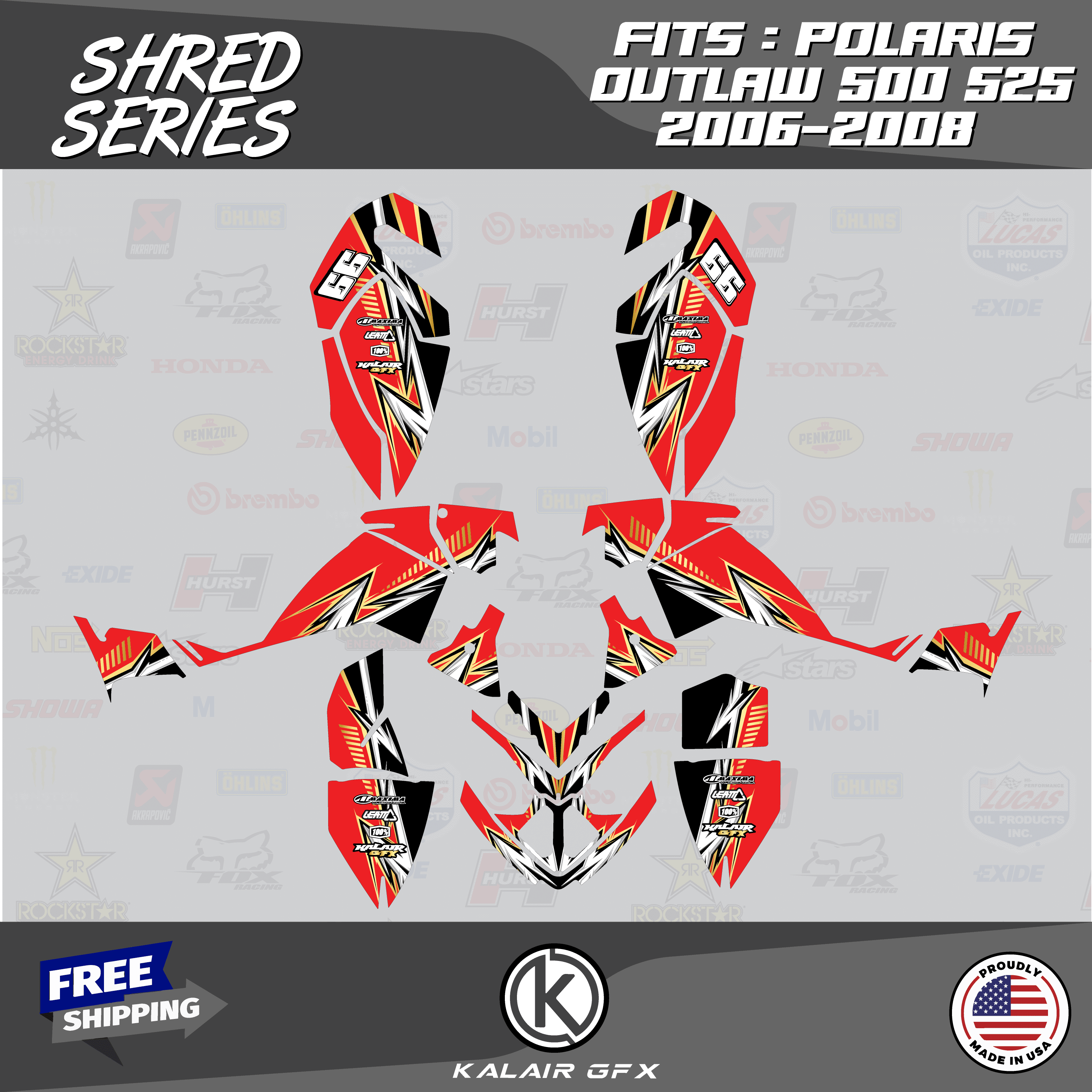 Kalair GFX Graphics Kit for Polaris OUTLAW500 (2006-2008) Shred Series ...
