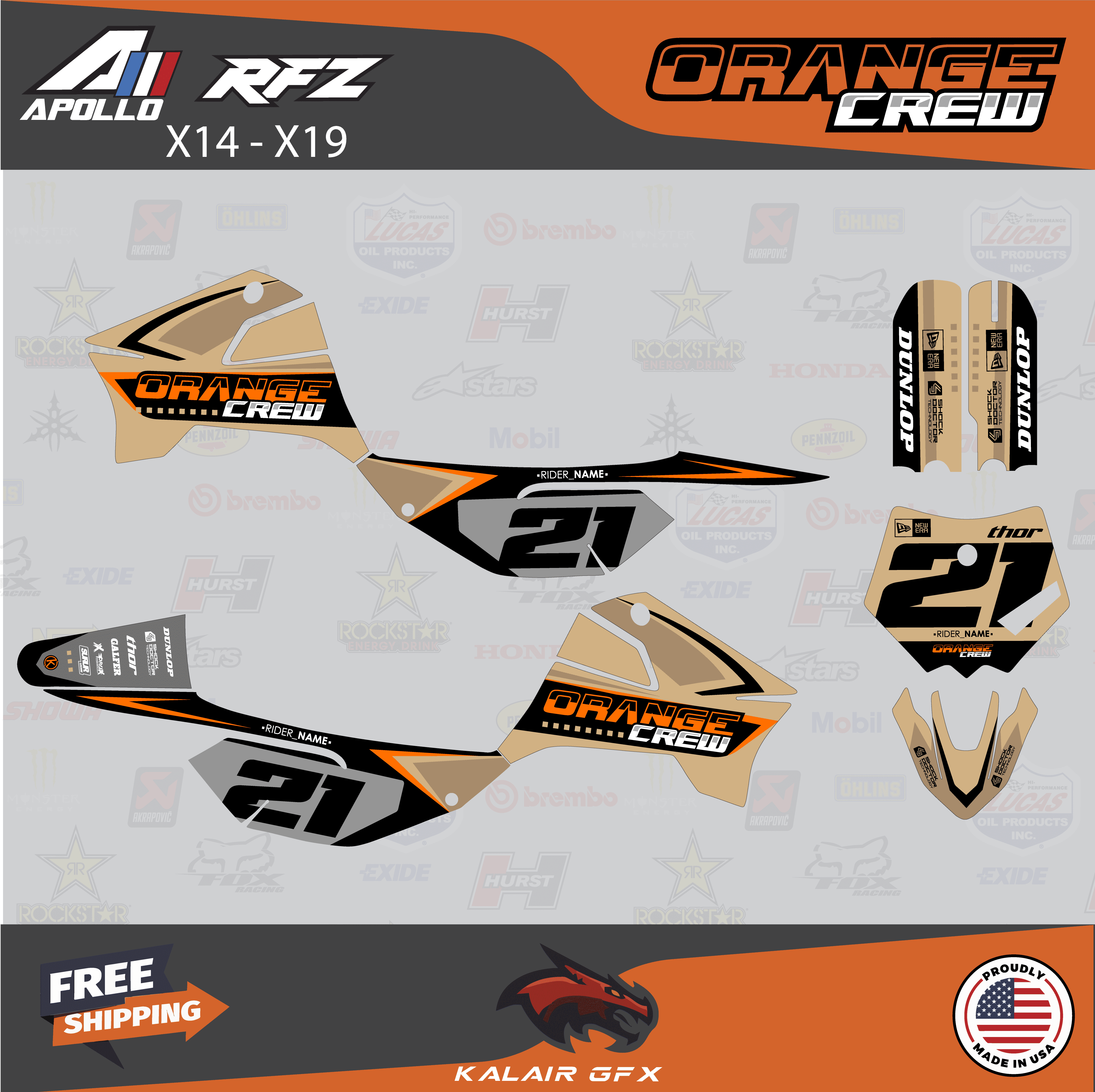 Kalair GFX Graphics Kit for Apollo RFZ X4-X6 X14-X19 (All Years) Orange ...