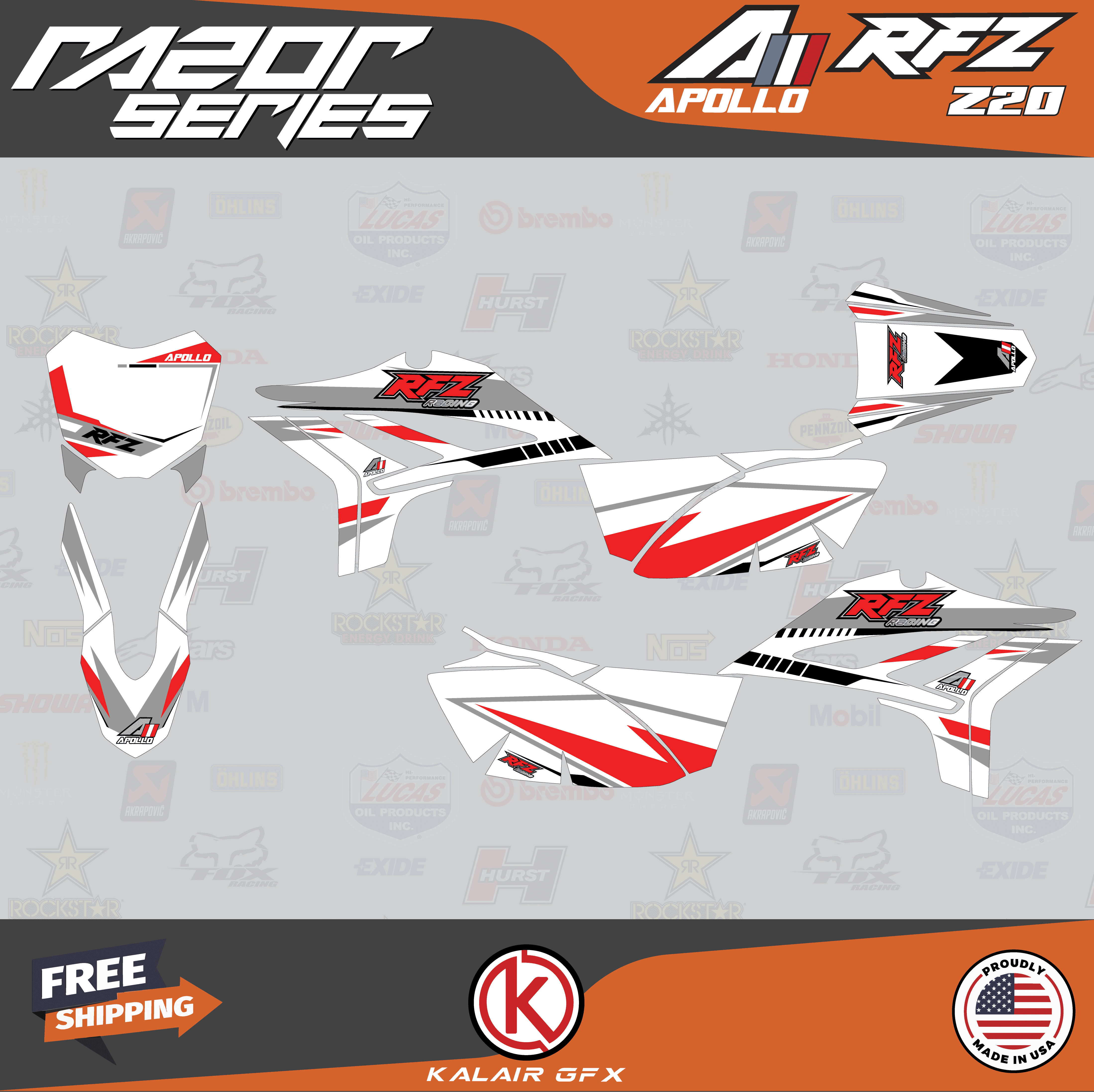 Kalair GFX Graphics Kit for Apollo RFZ Z20 Z40 (All Years) Razor Series ...
