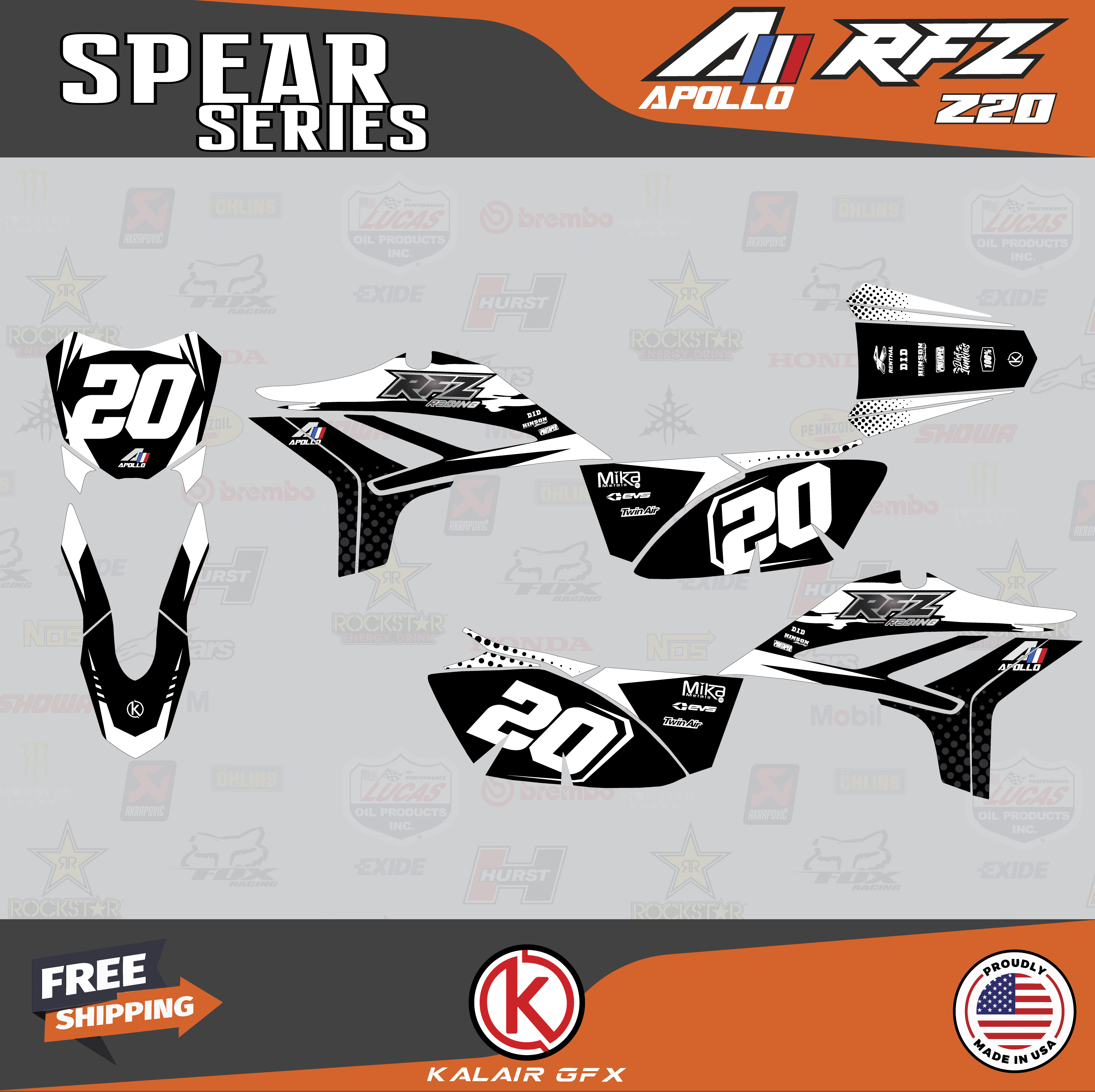 Kalair GFX Graphics Kit for Apollo RFZ Z20 Z40 (All Years) Spear Series ...