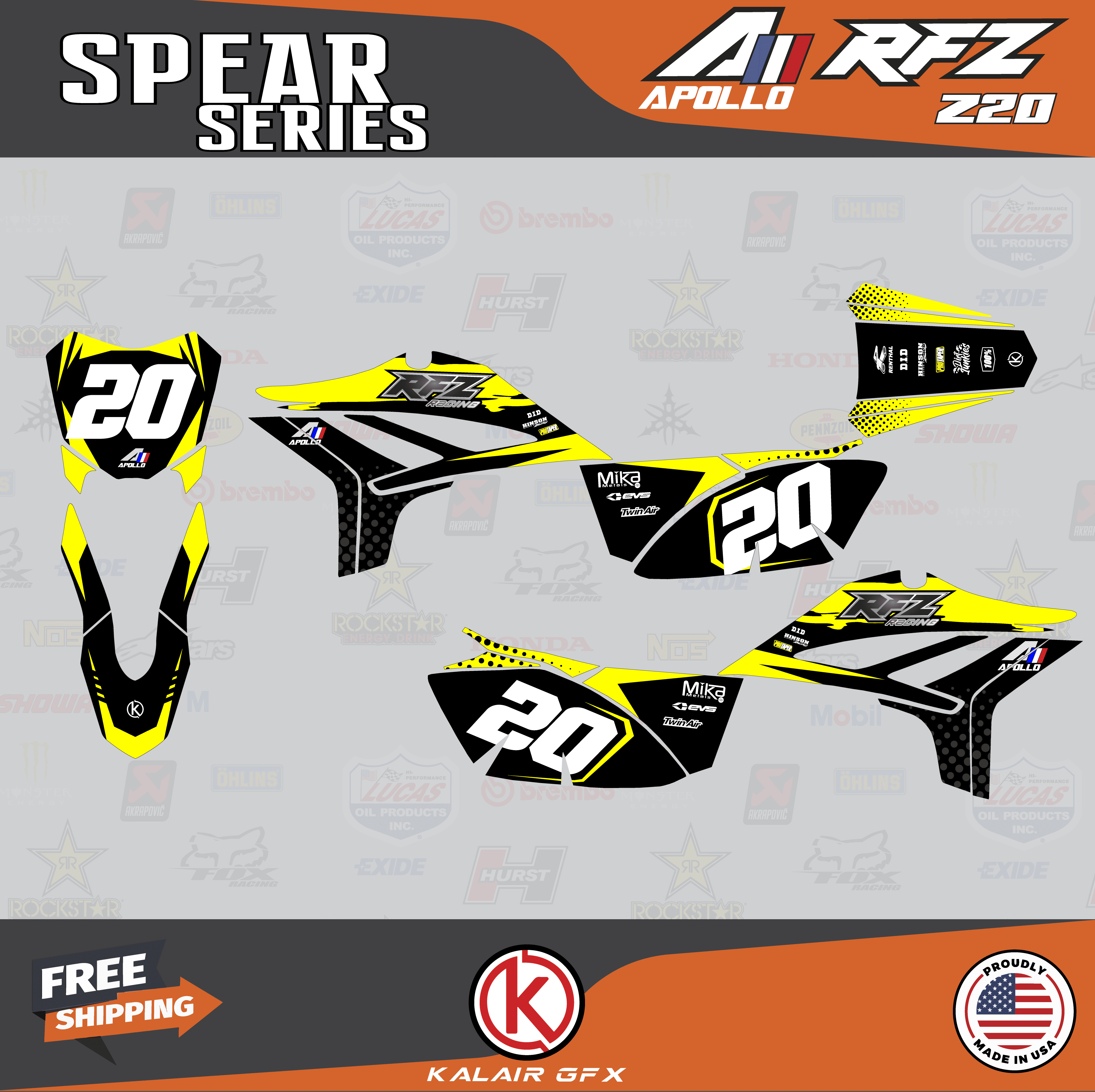 Kalair GFX Graphics Kit for Apollo RFZ Z20 Z40 (All Years) Spear Series ...