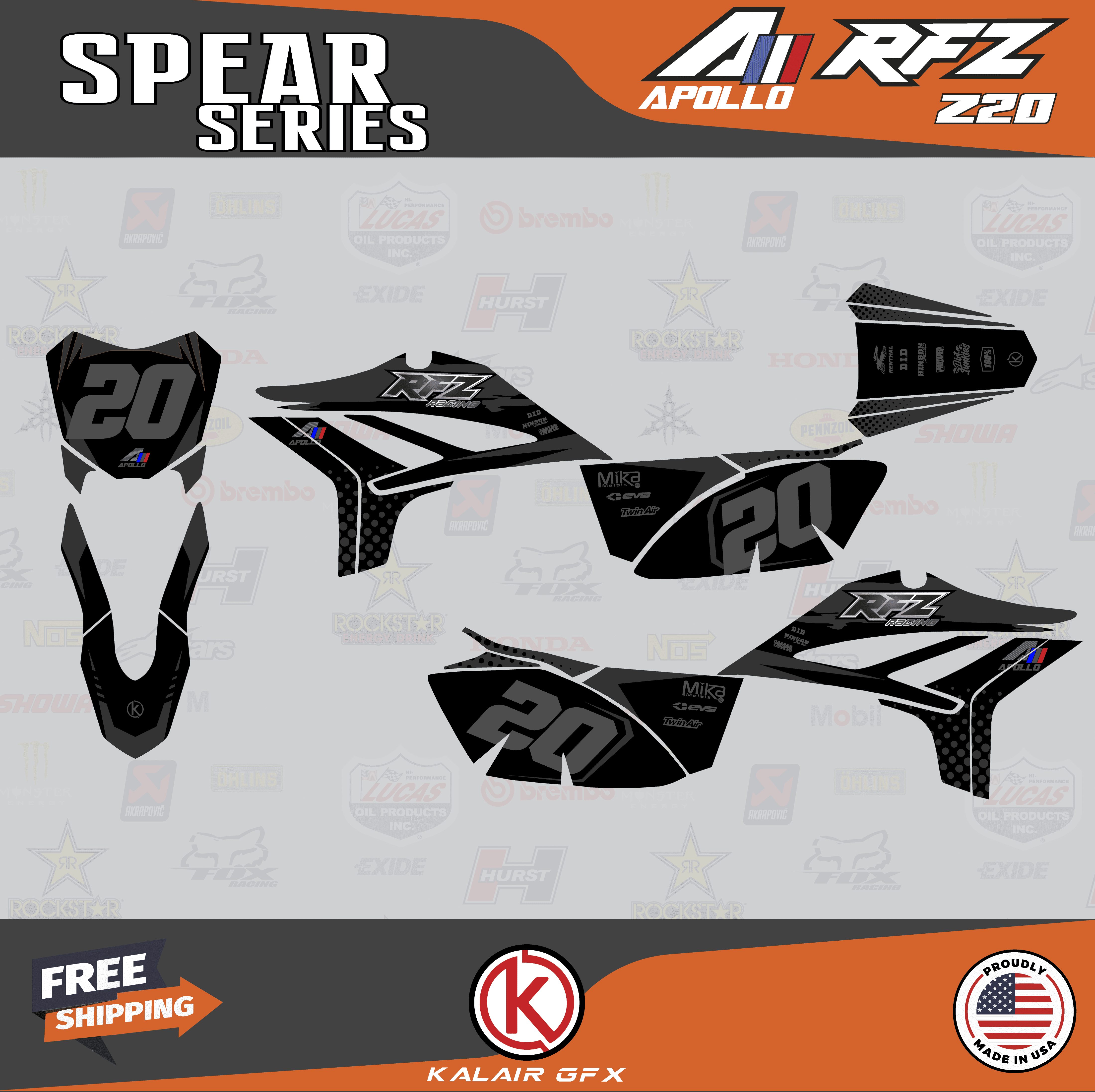 Kalair GFX Graphics Kit for Apollo RFZ Z20 Z40 (All Years) Spear Series ...