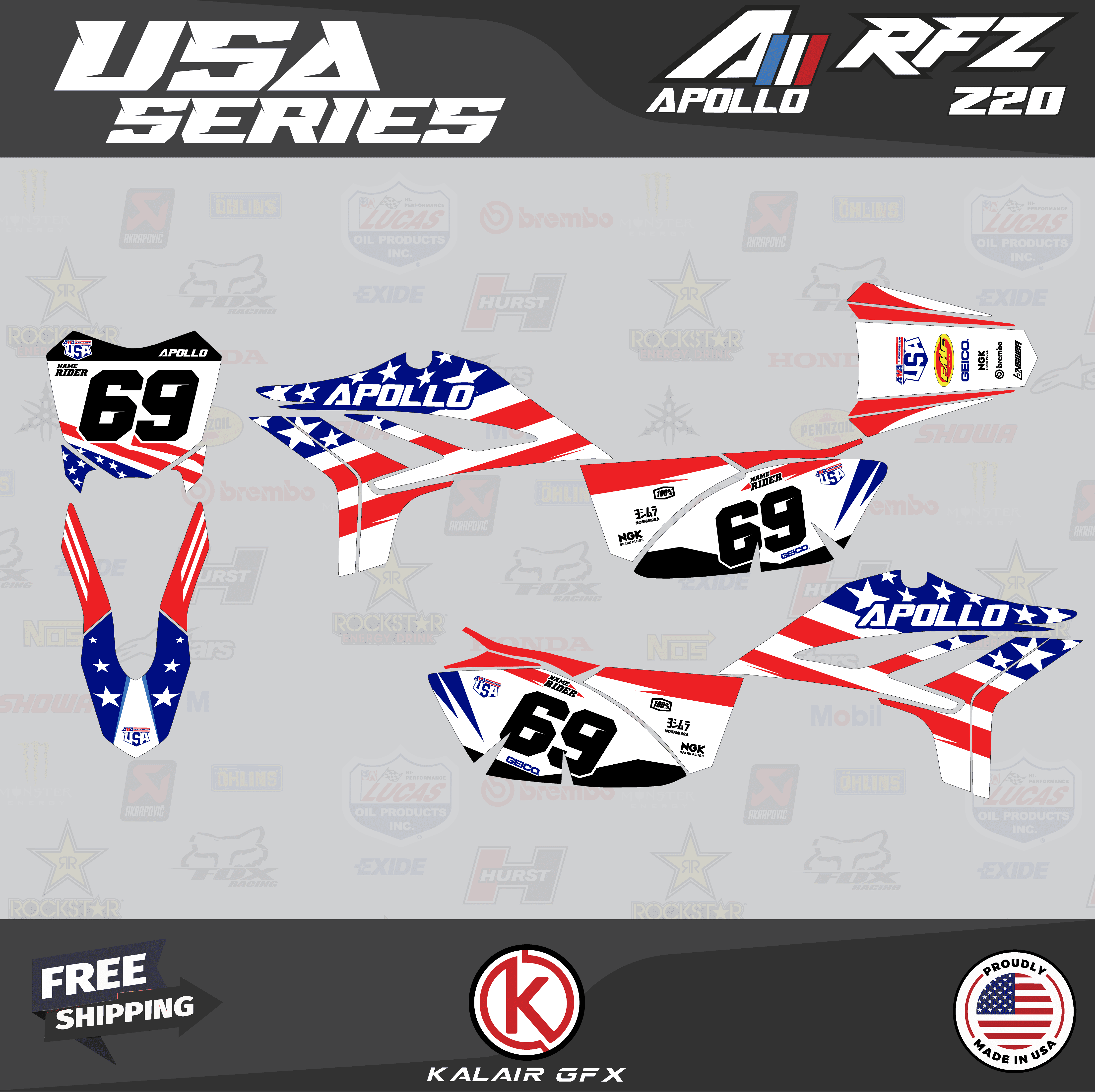 Kalair GFX Graphics Kit for Apollo RFZ Z20 Z40 (All Years) Usa Series ...