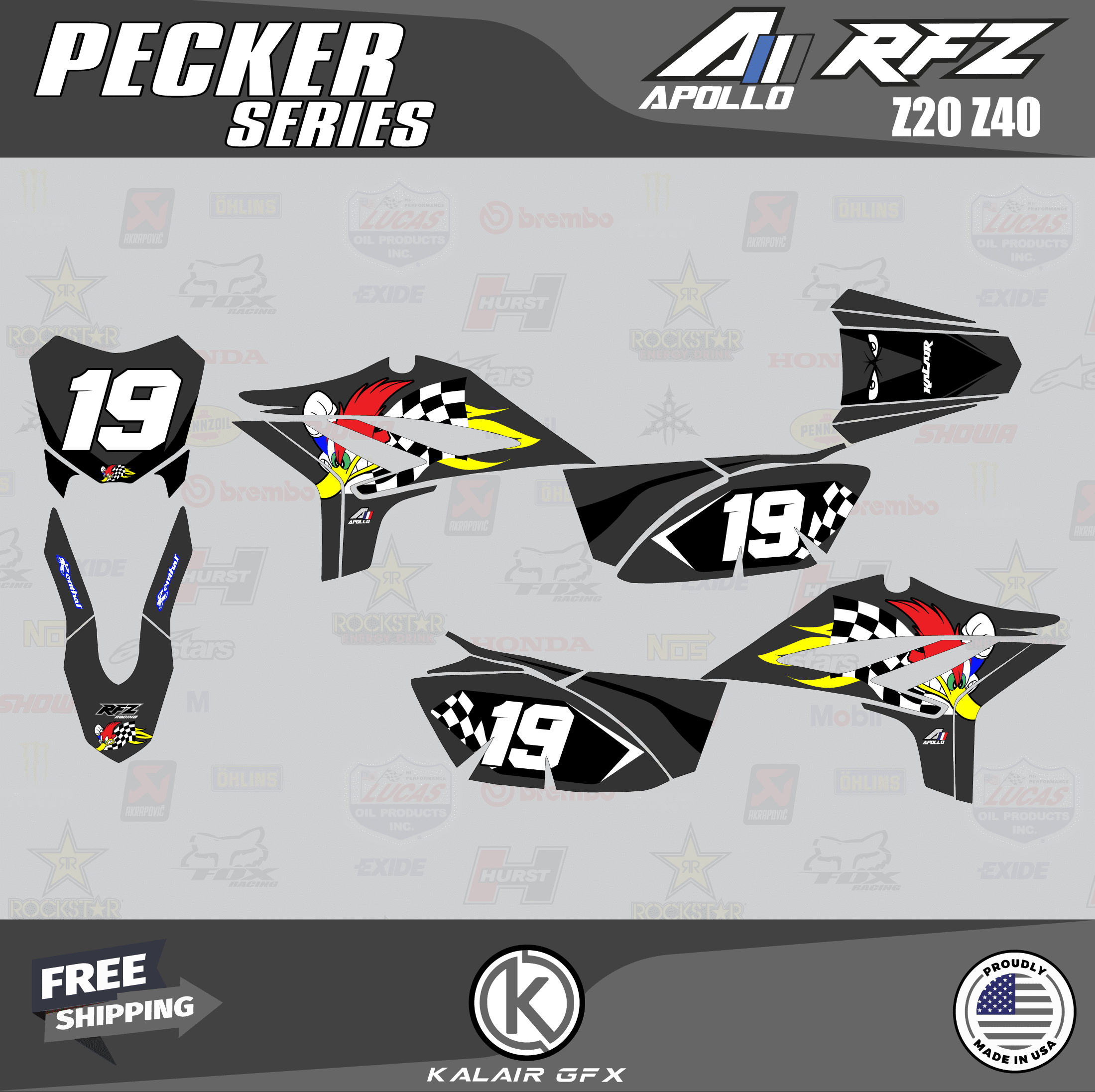 Kalair GFX Graphics Kit for Apollo RFZ Z20 Z40 Pecker Series - Walmart.com