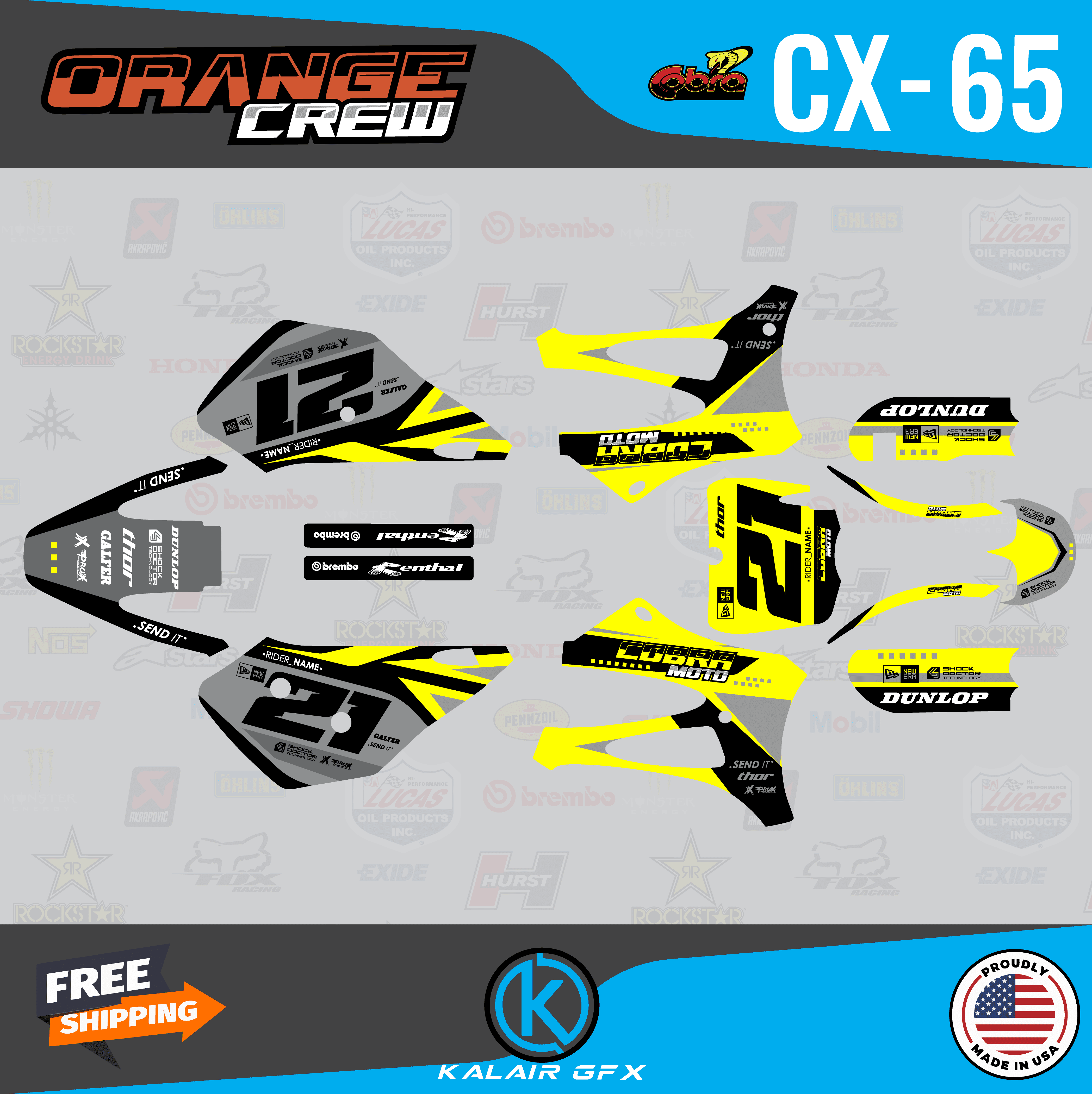 Kalair GFX Graphics Kit for Cobra CX65 (2010-2020) Orange-crew Series ...