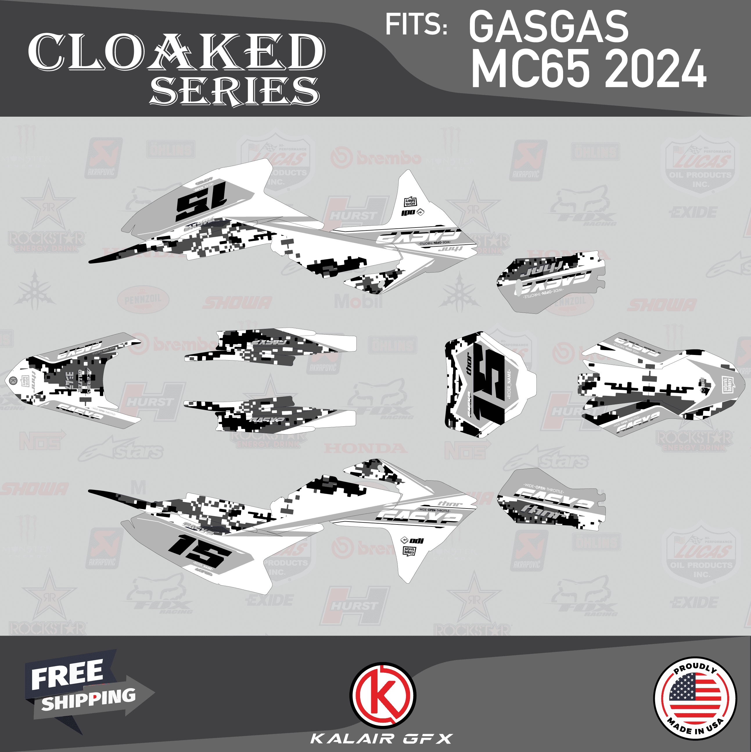 Kalair GFX Graphics Kit for Gasgas 2-STROKE MC65 (2024) Cloaked Series ...