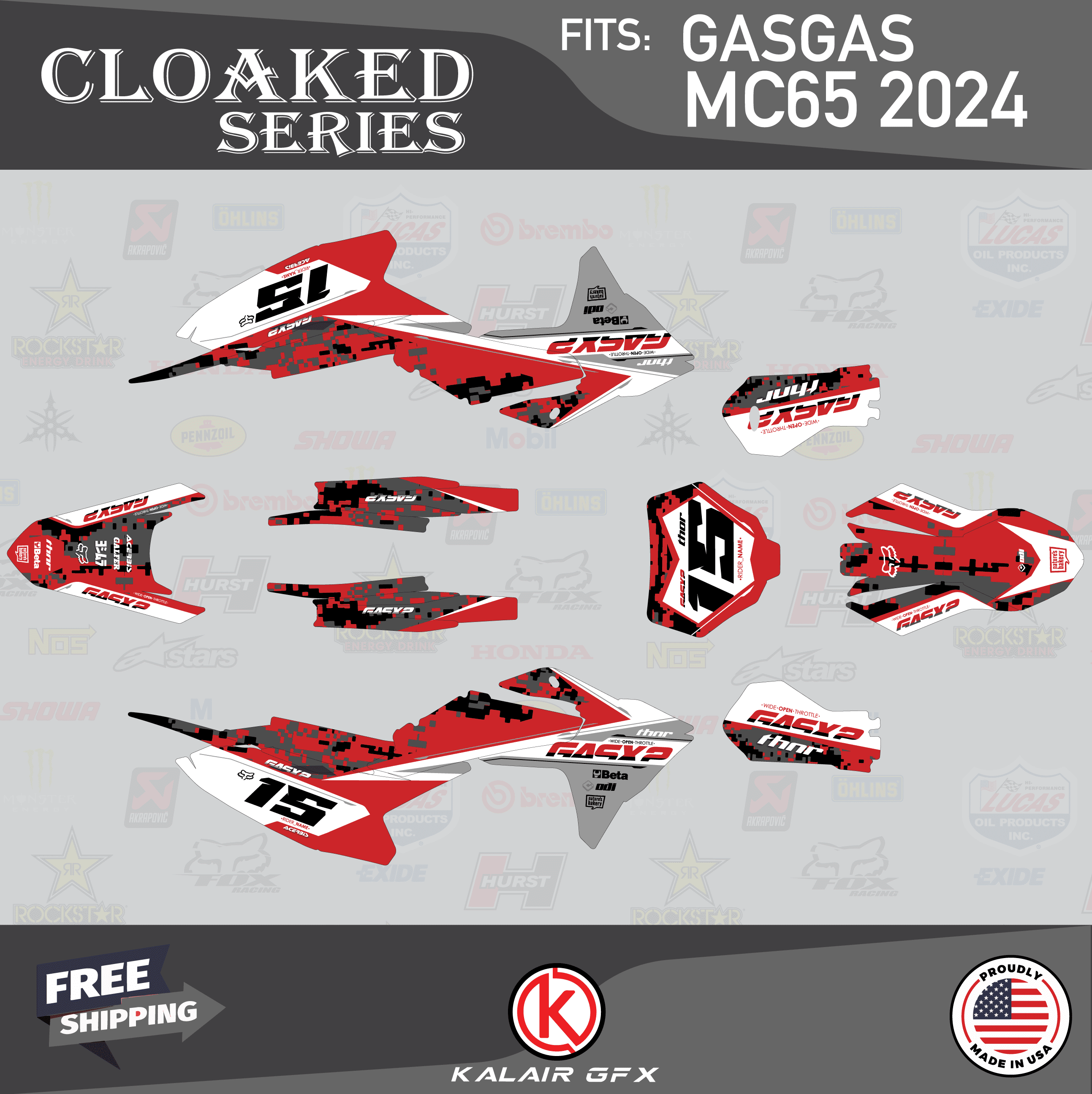 Kalair GFX Graphics Kit for Gasgas 2-STROKE MC65 (2024) Cloaked Series ...