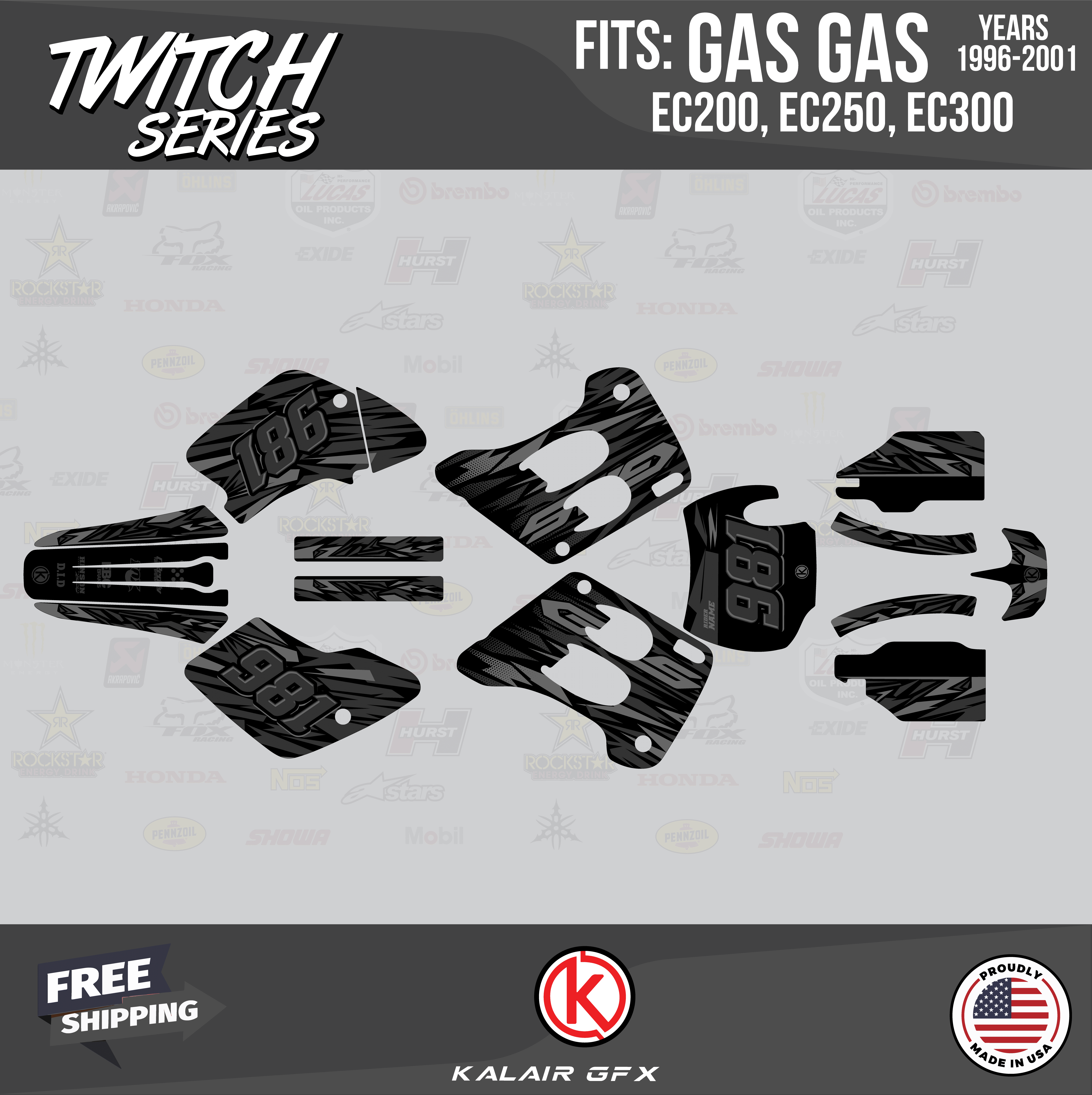Kalair GFX Graphics Kit for Gasgas EC200,EC250,and EC300 (1996-2001 ...