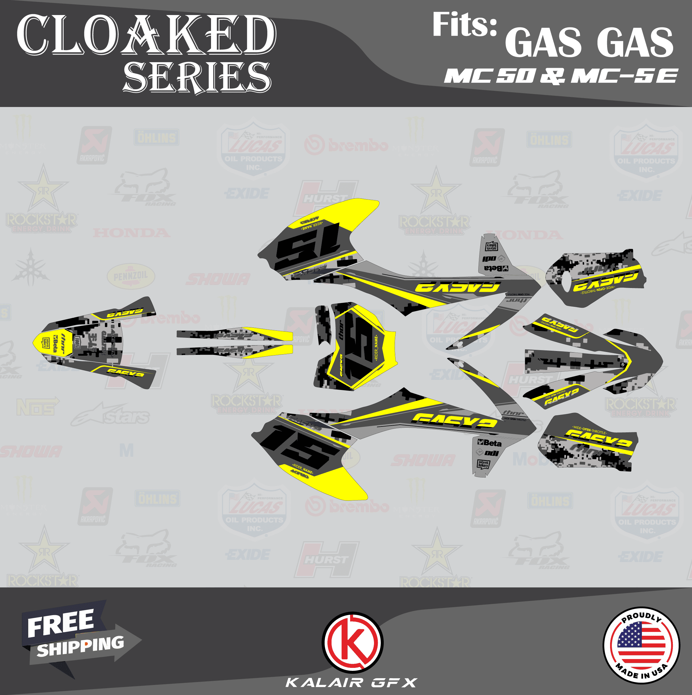Kalair GFX Graphics Kit for Gasgas MC50 MC-E5 MC-E3 (2021-2023) Cloaked ...
