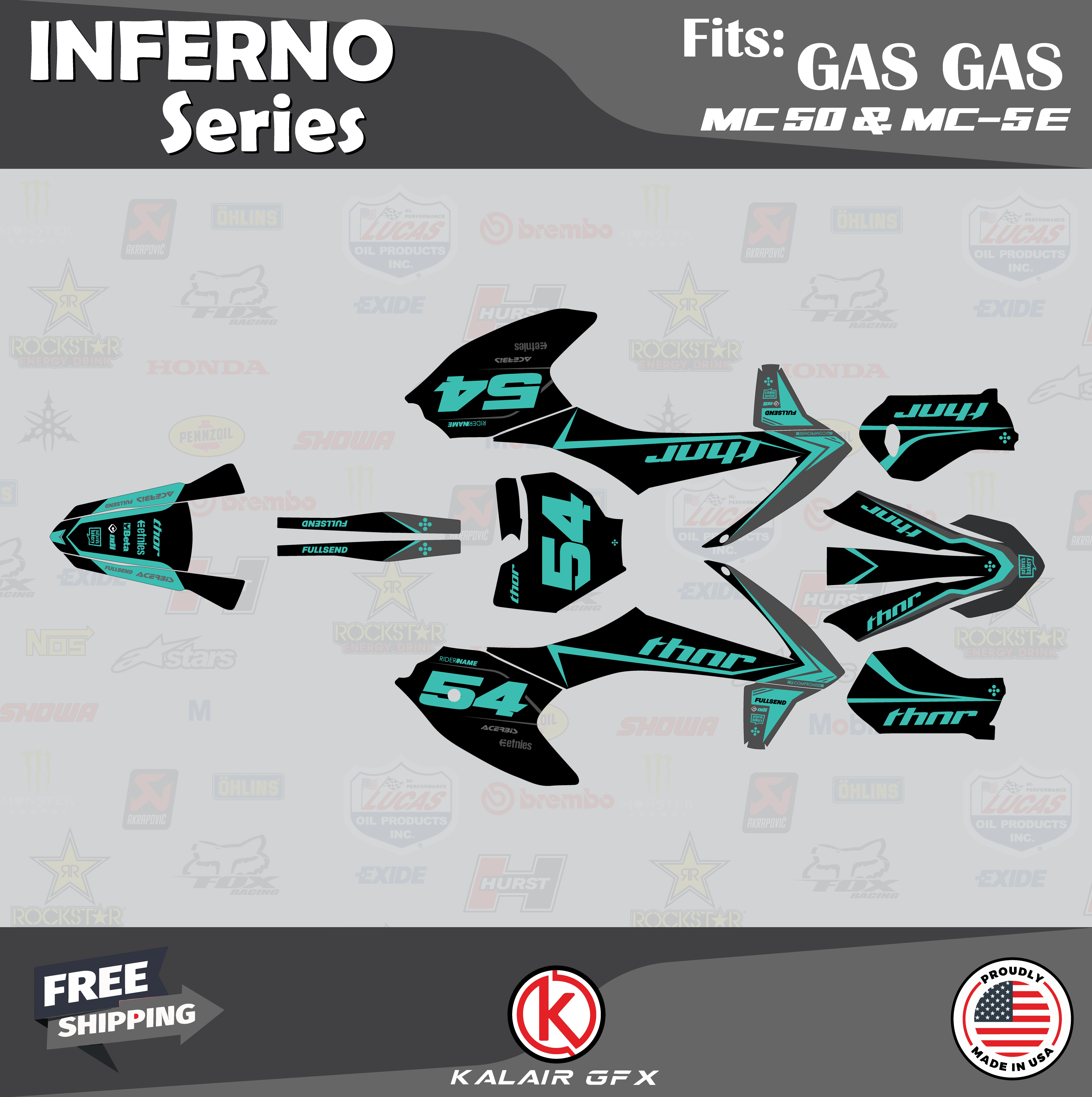 Kalair GFX Graphics Kit for Gasgas MC50 MC-E5 MC-E3 (2021-2023) Inferno ...