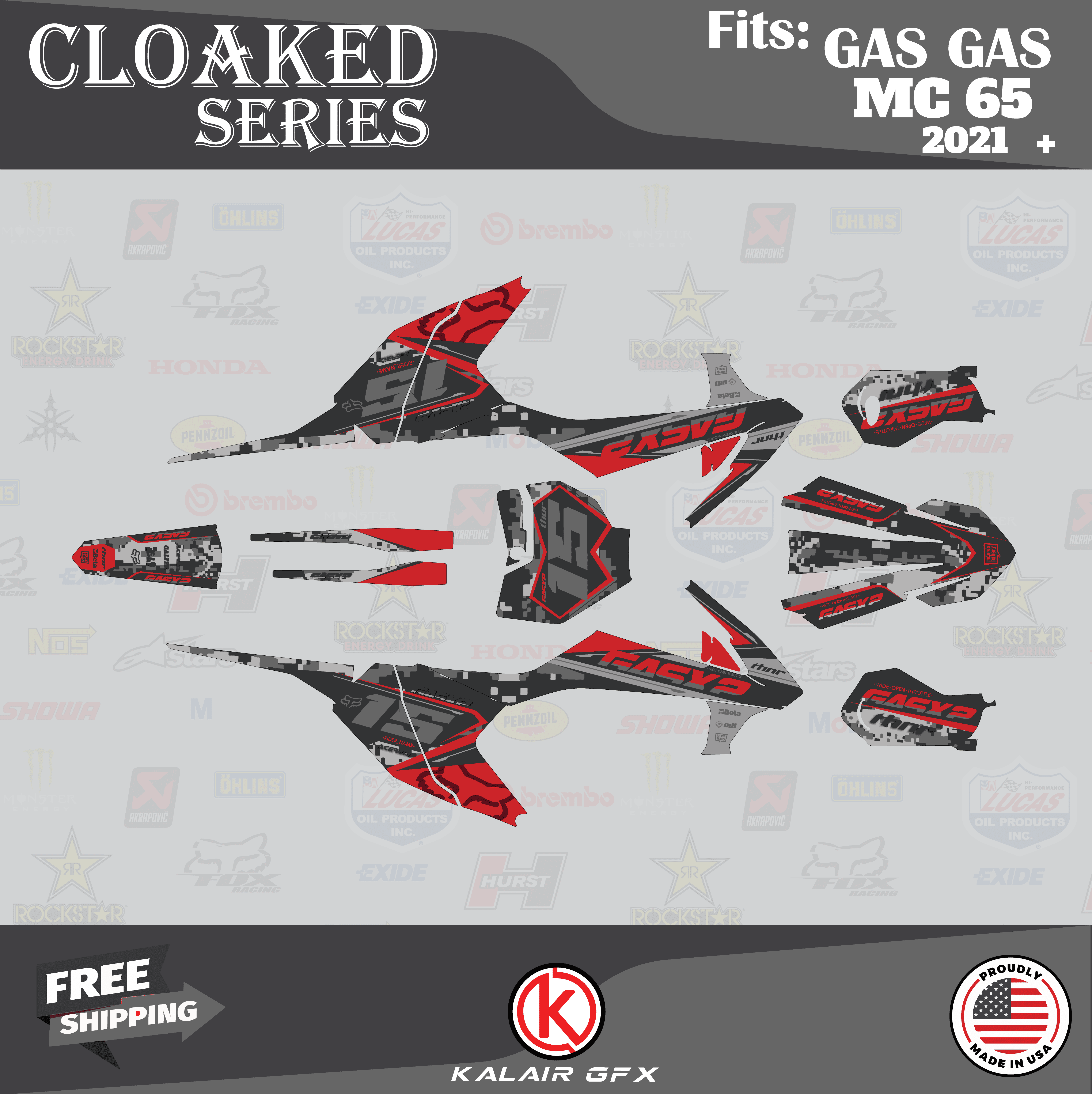 Kalair GFX Graphics Kit for Gasgas MC65 (2021-2023) Cloaked Series ...
