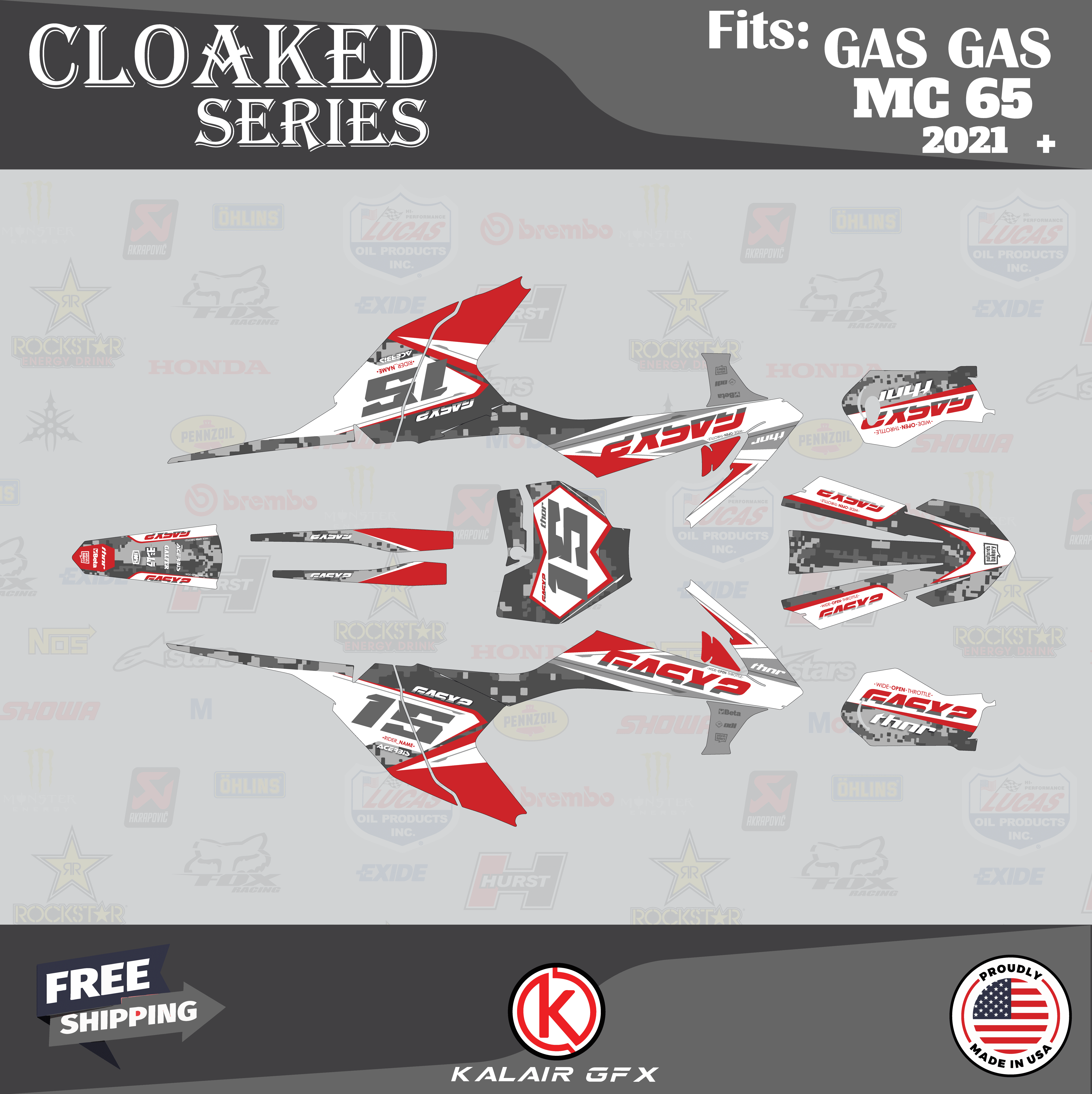 Kalair GFX Graphics Kit for Gasgas MC65 (2021-2023) Cloaked Series ...