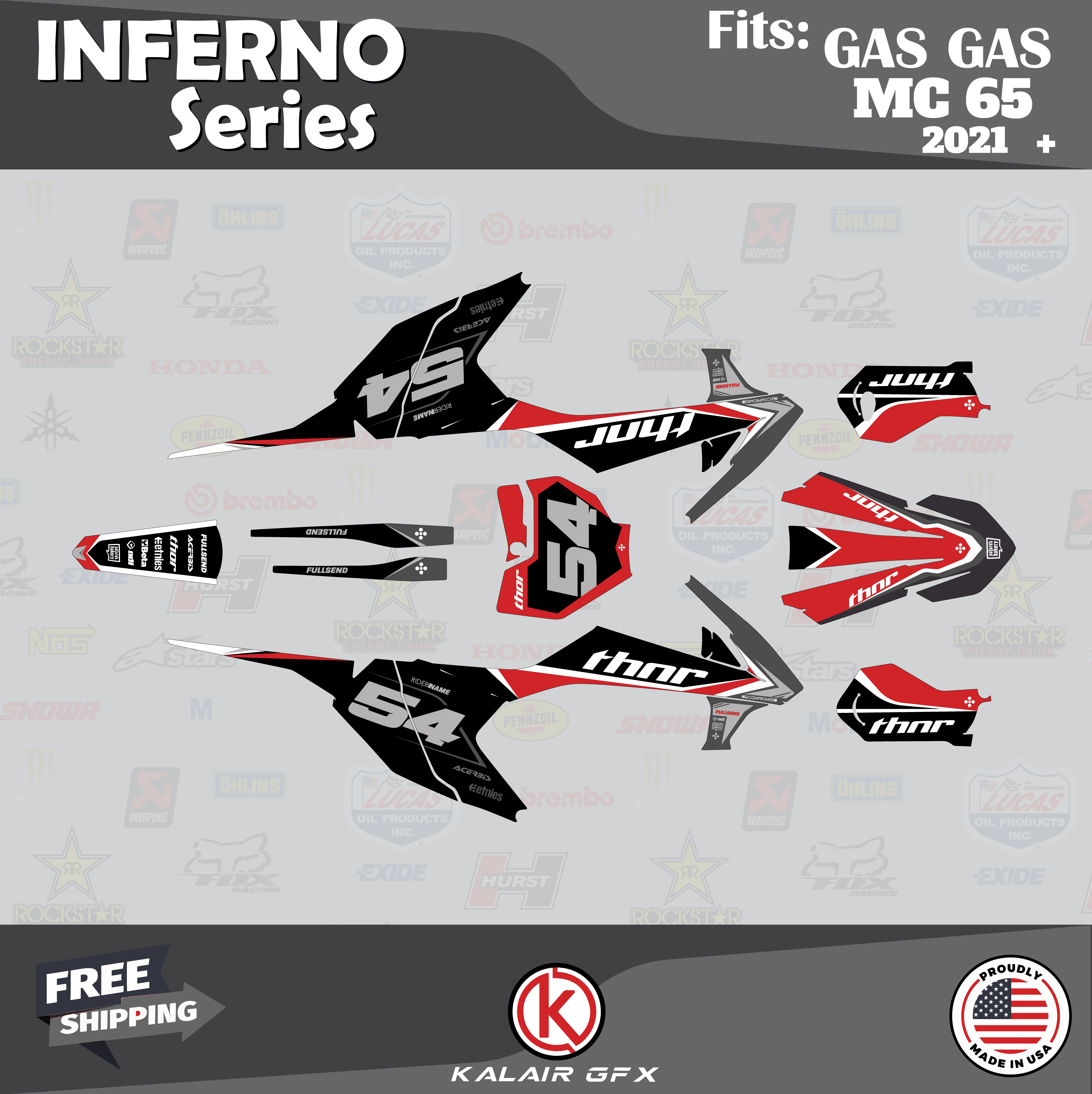 Kalair GFX Graphics Kit for Gasgas MC65 (2021-2023) Inferno Series ...