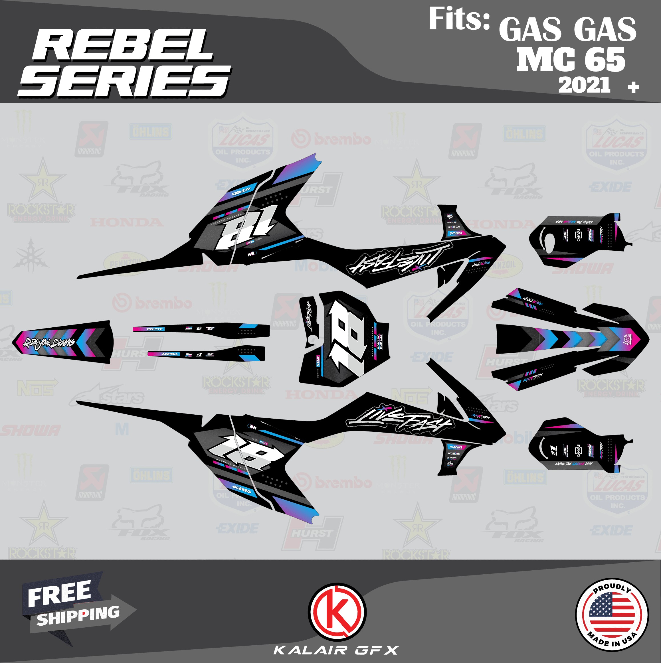 Kalair GFX Graphics Kit for Gasgas MC65 (2021-2023) Rebel Series ...