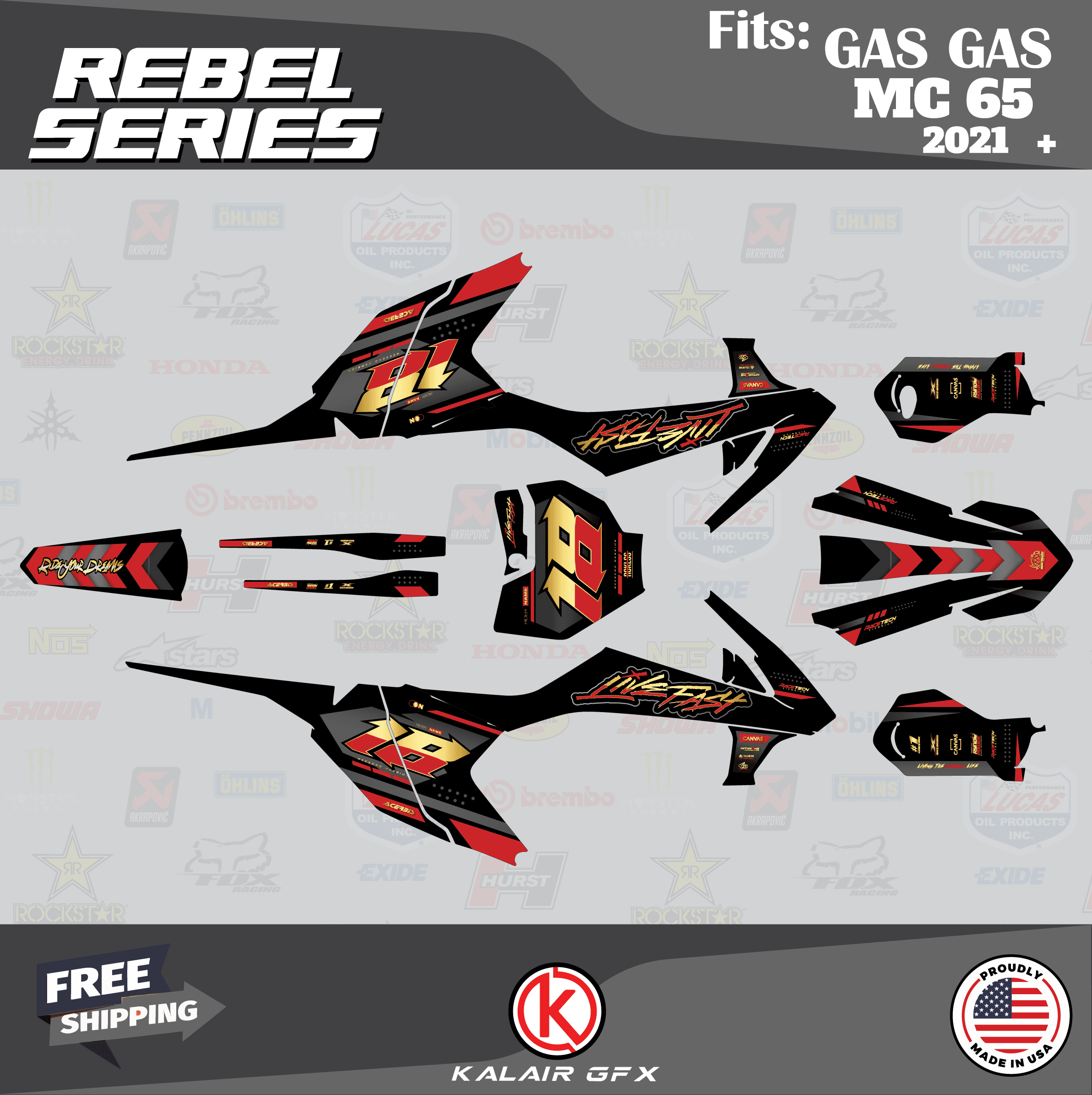 Kalair GFX Graphics Kit for Gasgas MC65 (2021-2023) Rebel Series ...