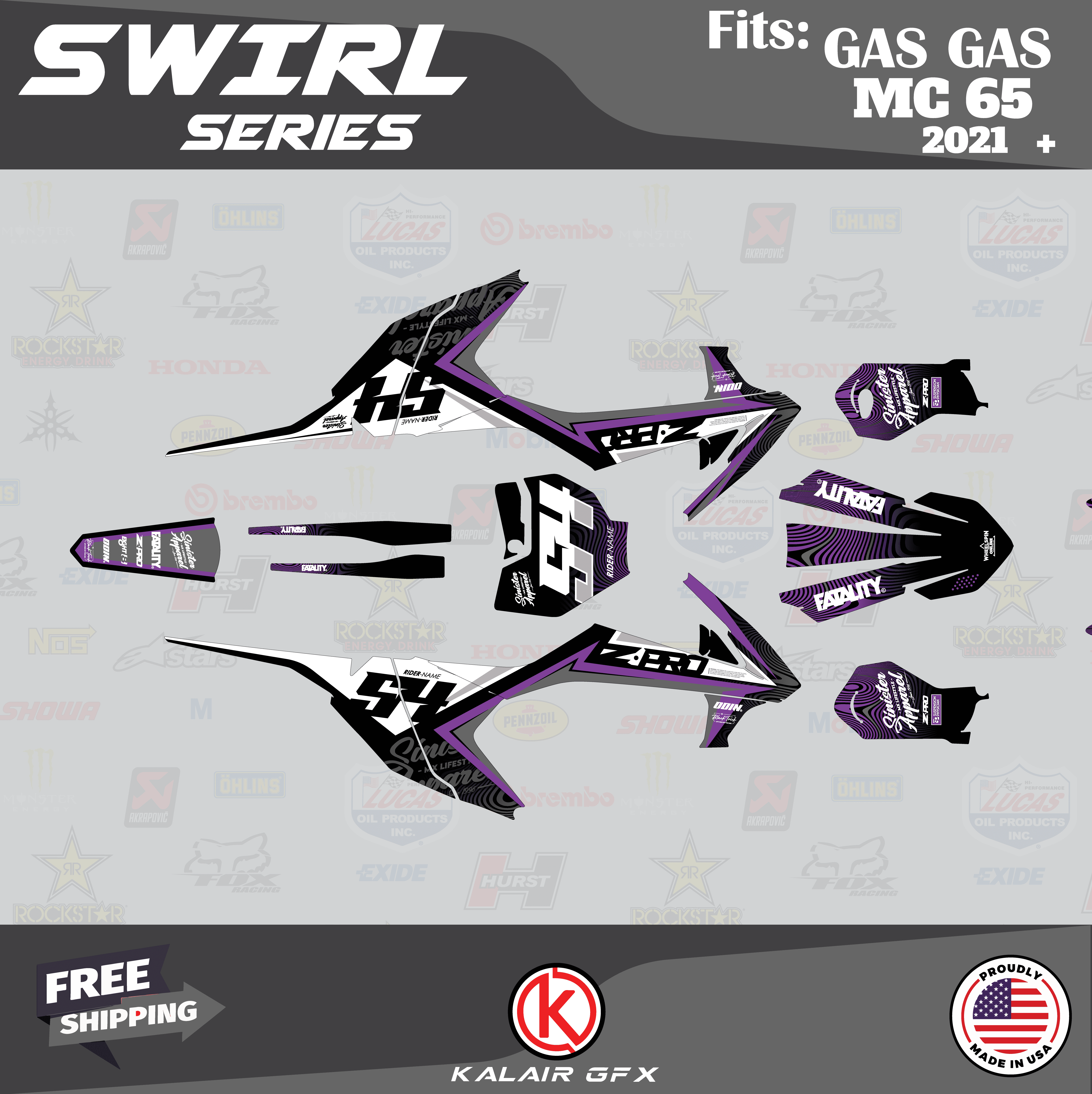 Kalair GFX Graphics Kit for Gasgas MC65 (2021-2023) Swirl Series ...
