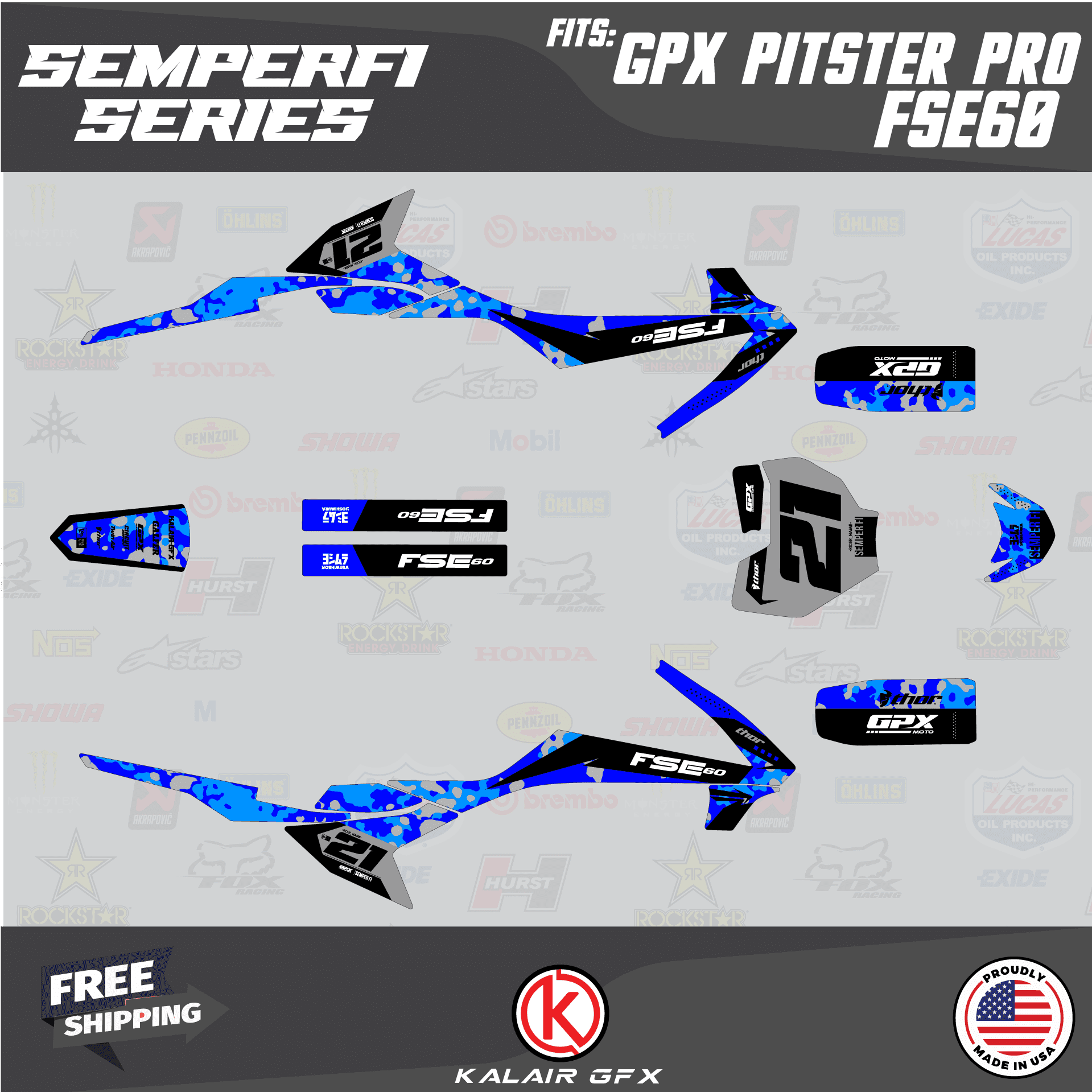Kalair GFX Graphics Kit for Gpx PITSTER PRO FSE60 (All Years) Semperfi ...