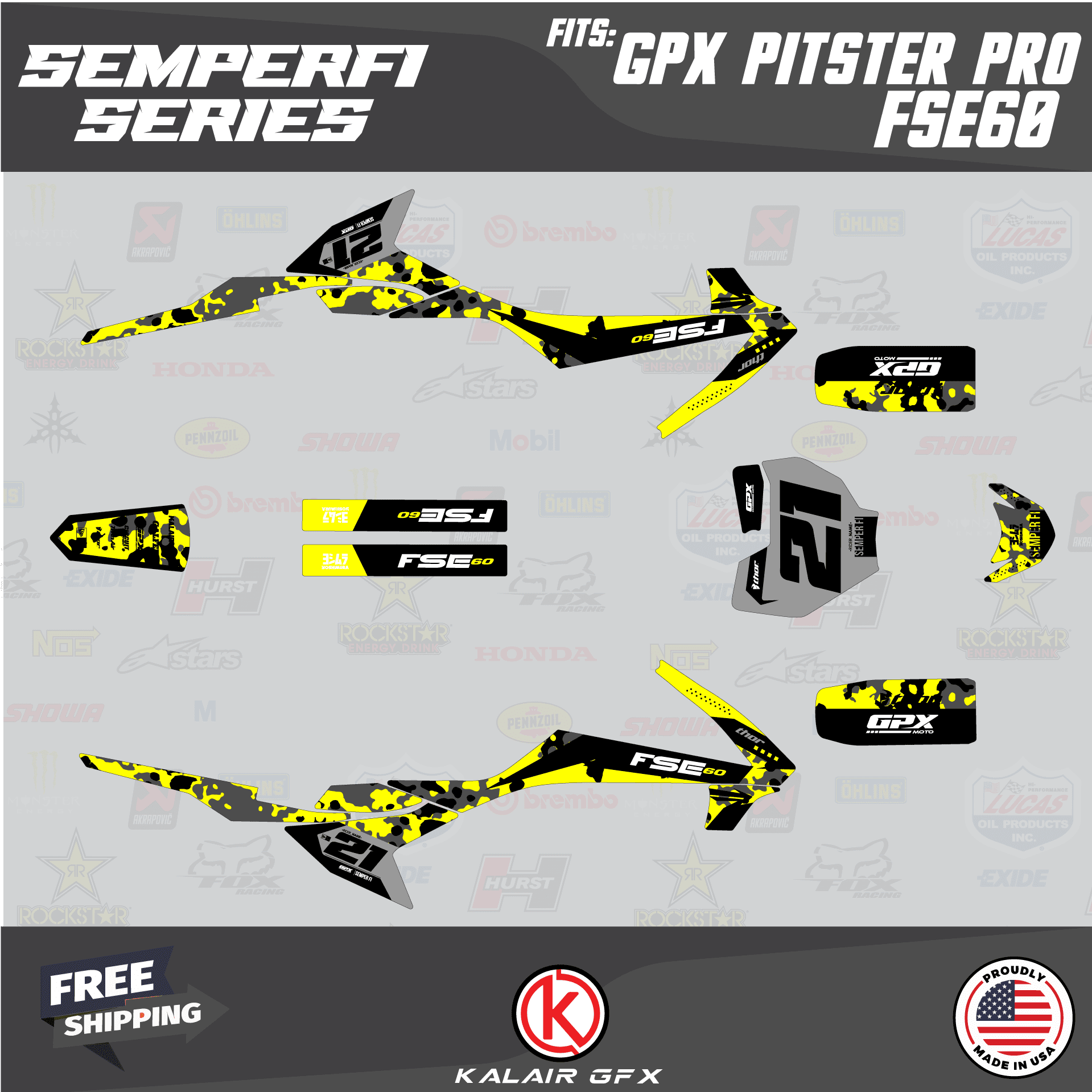 Kalair GFX Graphics Kit for Gpx PITSTER PRO FSE60 (All Years) Semperfi ...