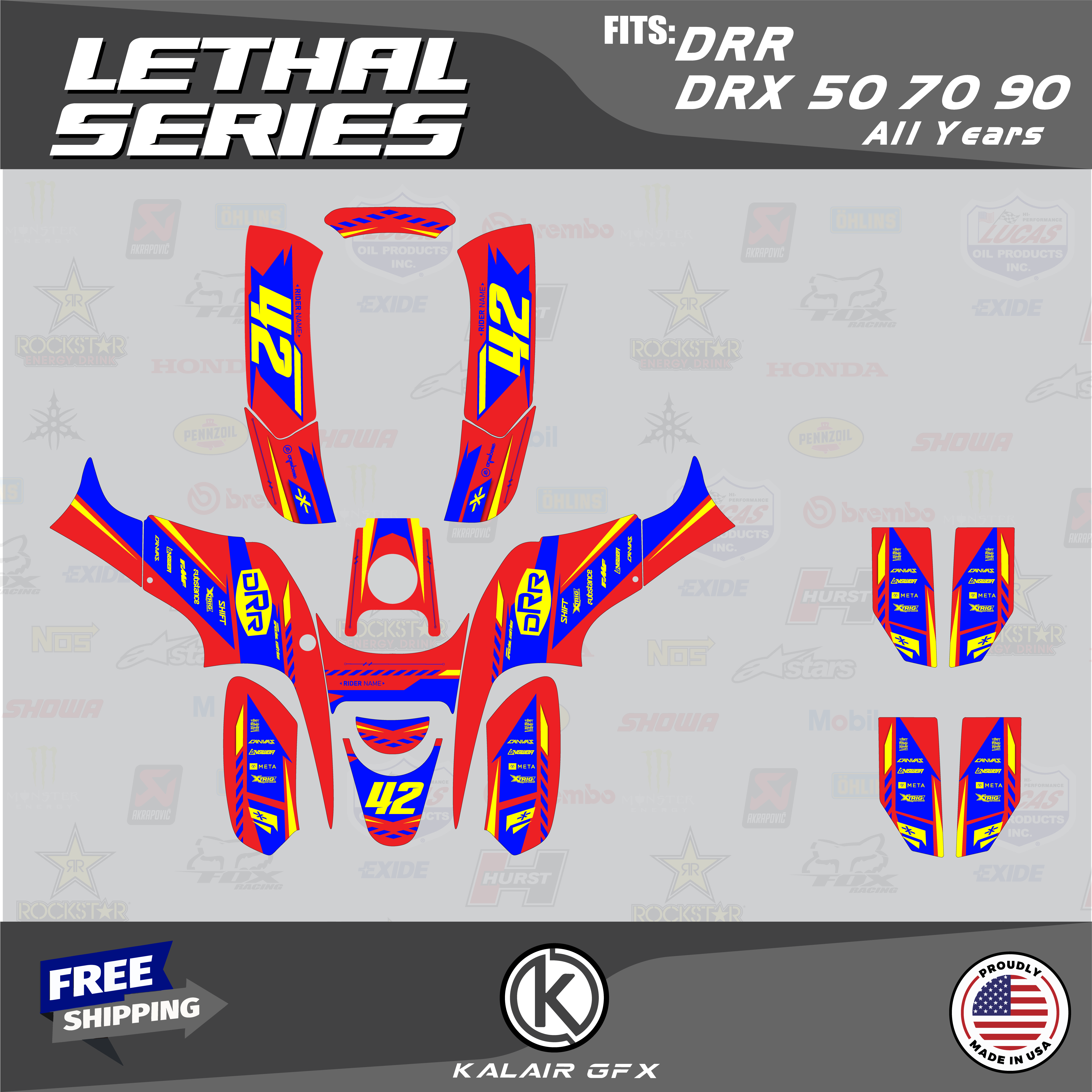 Kalair GFX Graphics Kit for Honda ATV DRR DRX50 DRX70 DRX90 (All Years ...