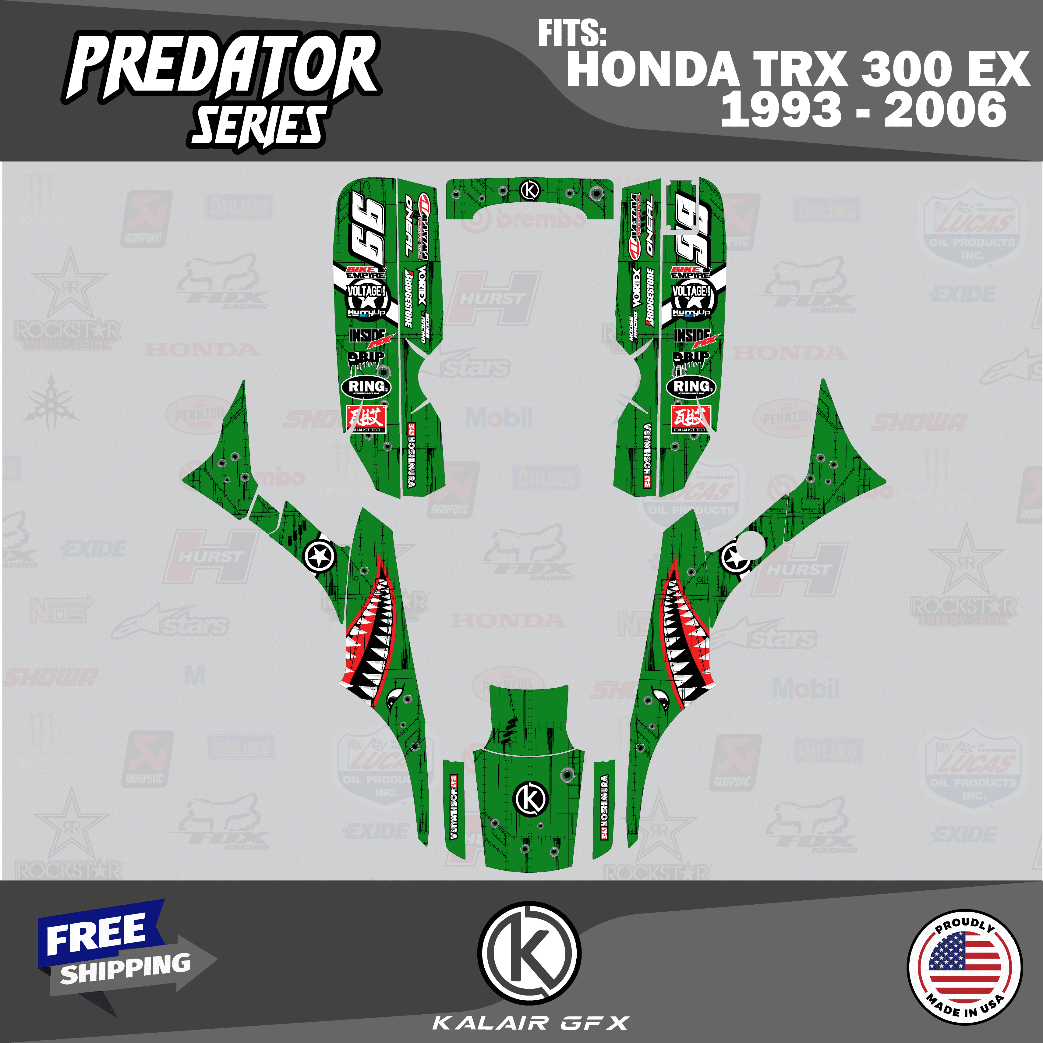 Kalair GFX Graphics Kit for Honda ATV TRX 300EX (1993-2006) Predator ...