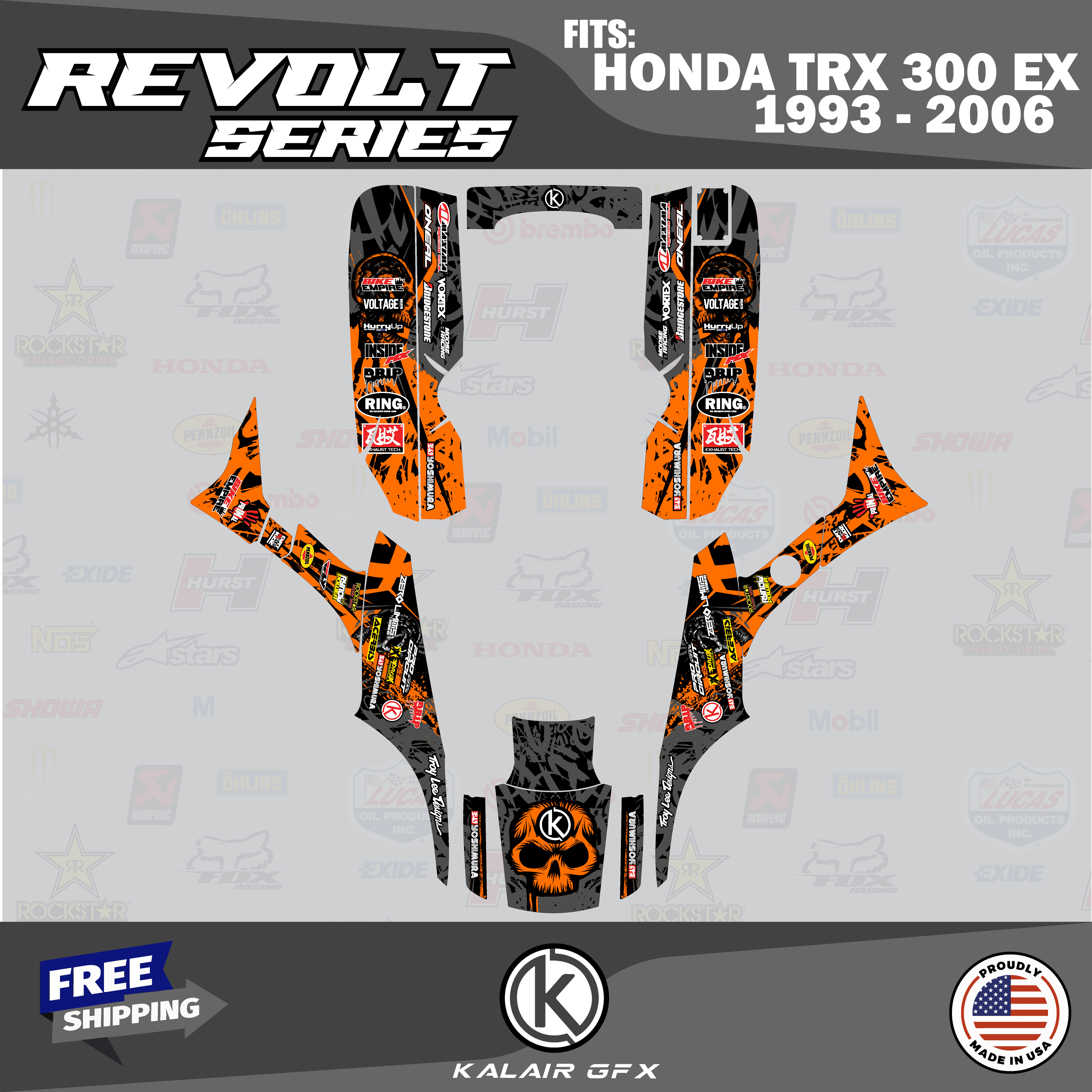 Kalair GFX Graphics Kit for Honda ATV TRX 300EX (1993-2006) Revolt ...