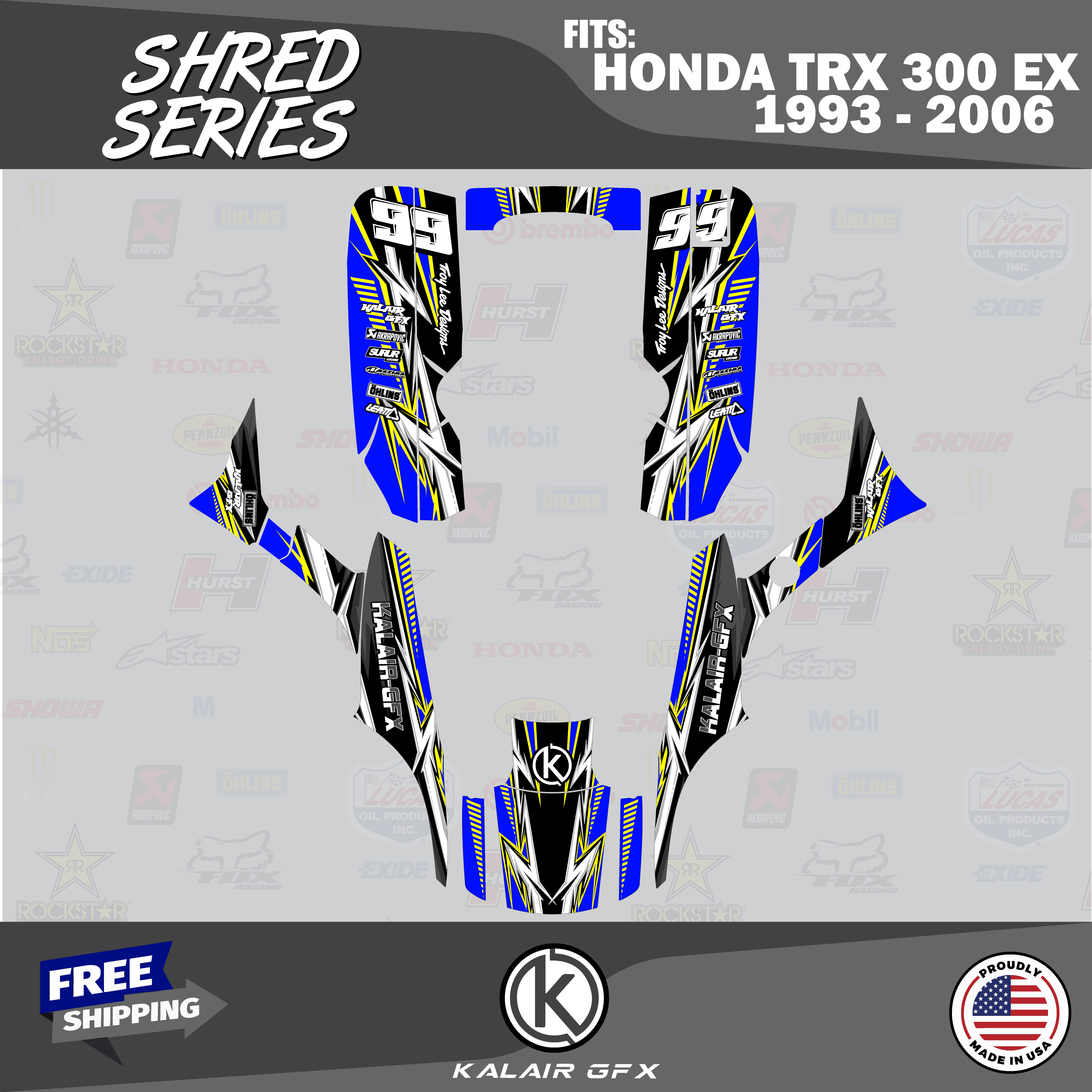 Kalair GFX Graphics Kit for Honda ATV TRX 300EX (1993-2006) Shred ...