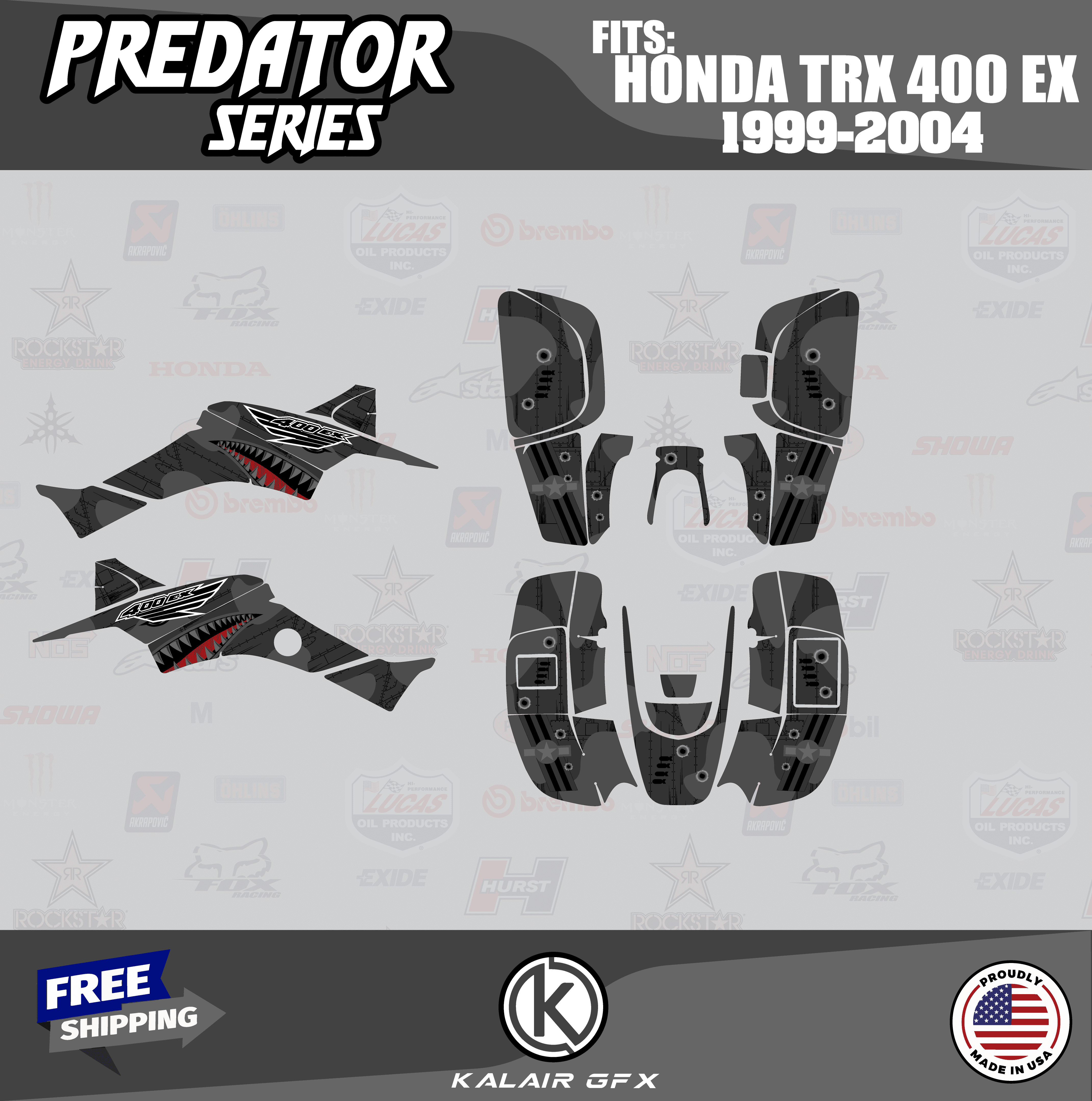 Kalair GFX Graphics Kit for Honda ATV TRX 400EX (1999-2004) Predator ...