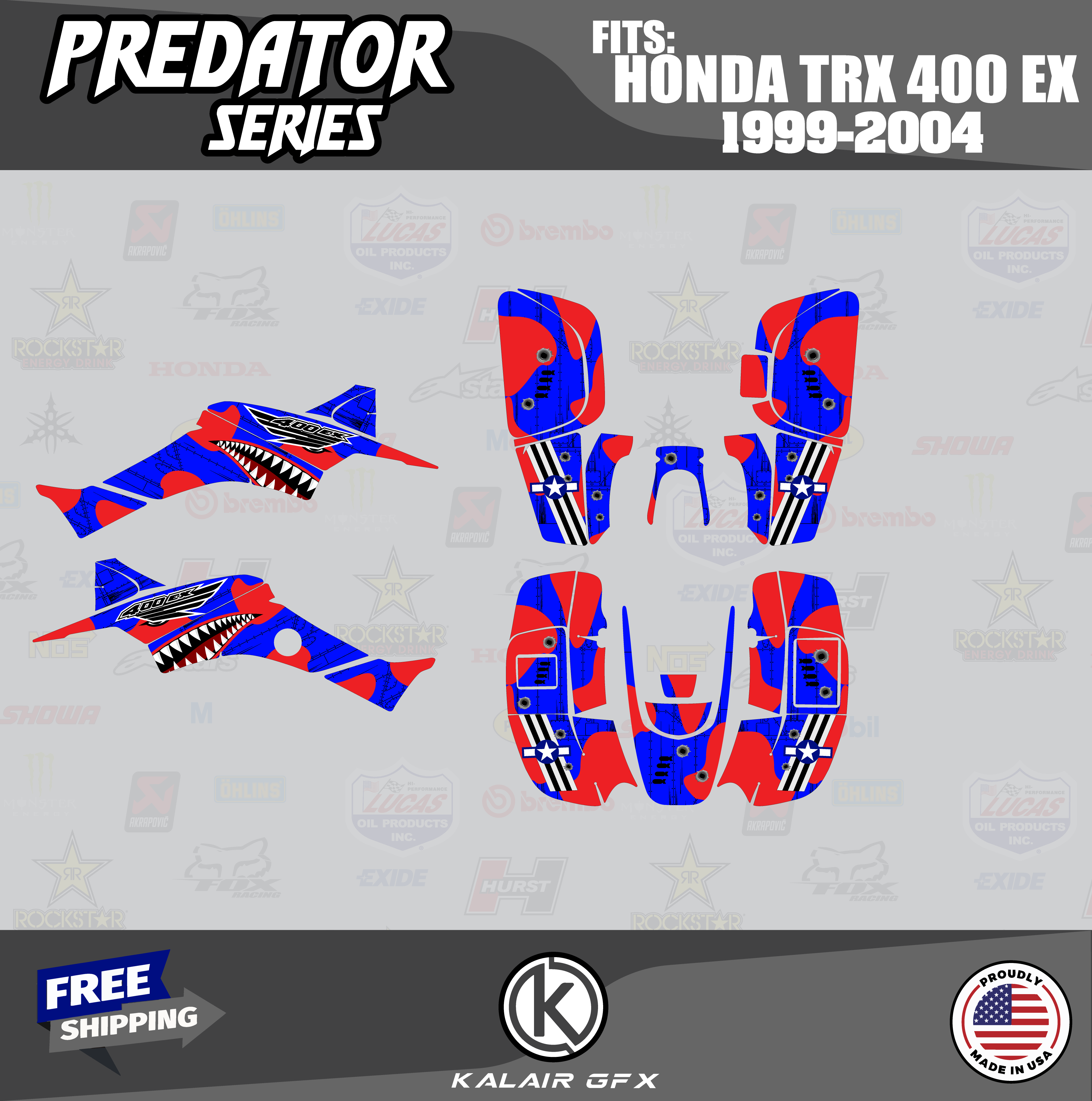 Kalair GFX Graphics Kit for Honda ATV TRX 400EX (1999-2004) Predator ...