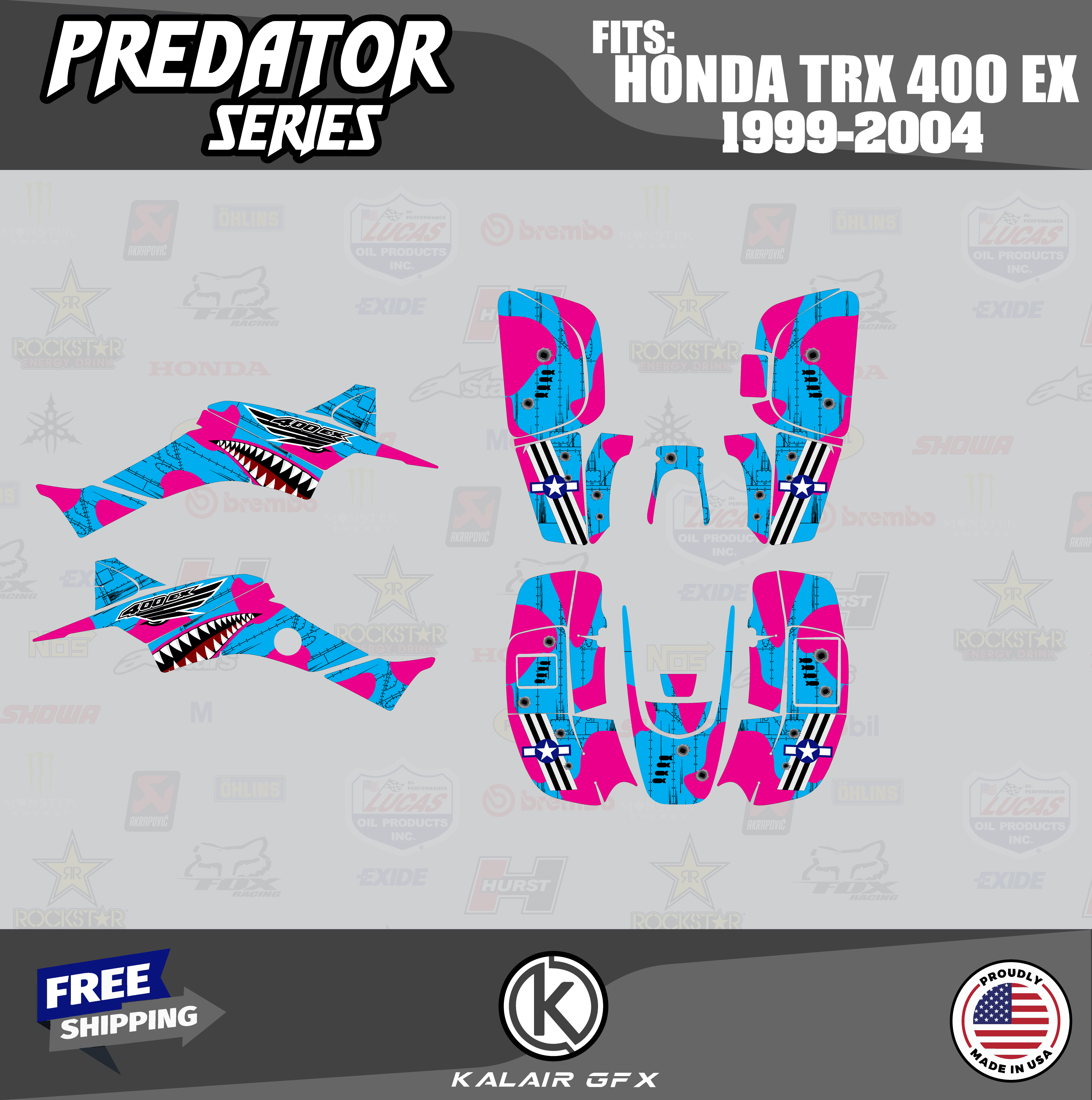 Kalair GFX Graphics Kit for Honda ATV TRX 400EX (1999-2004) Predator ...