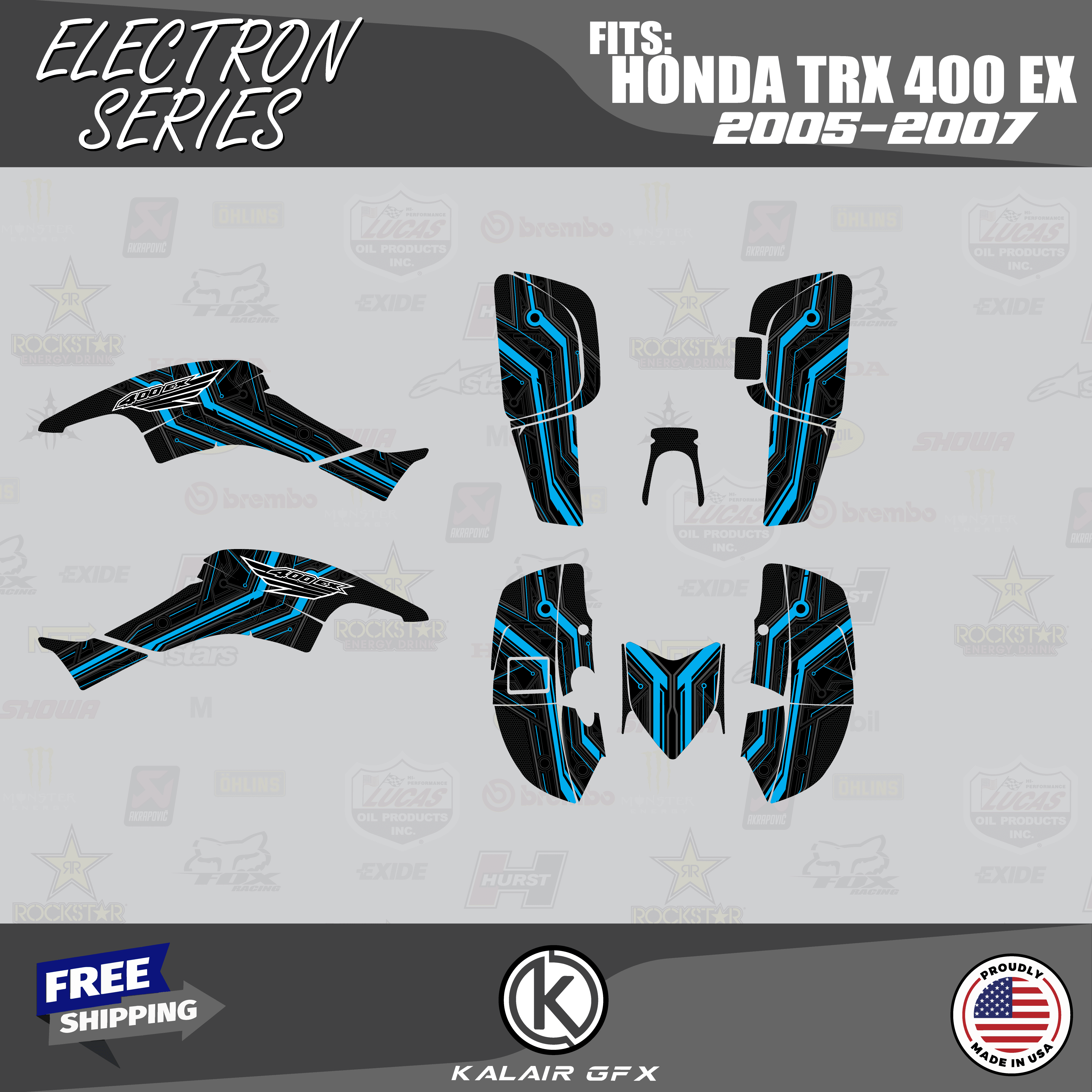 Kalair GFX Graphics Kit for Honda ATV TRX 400EX (2005-2007) Electron ...