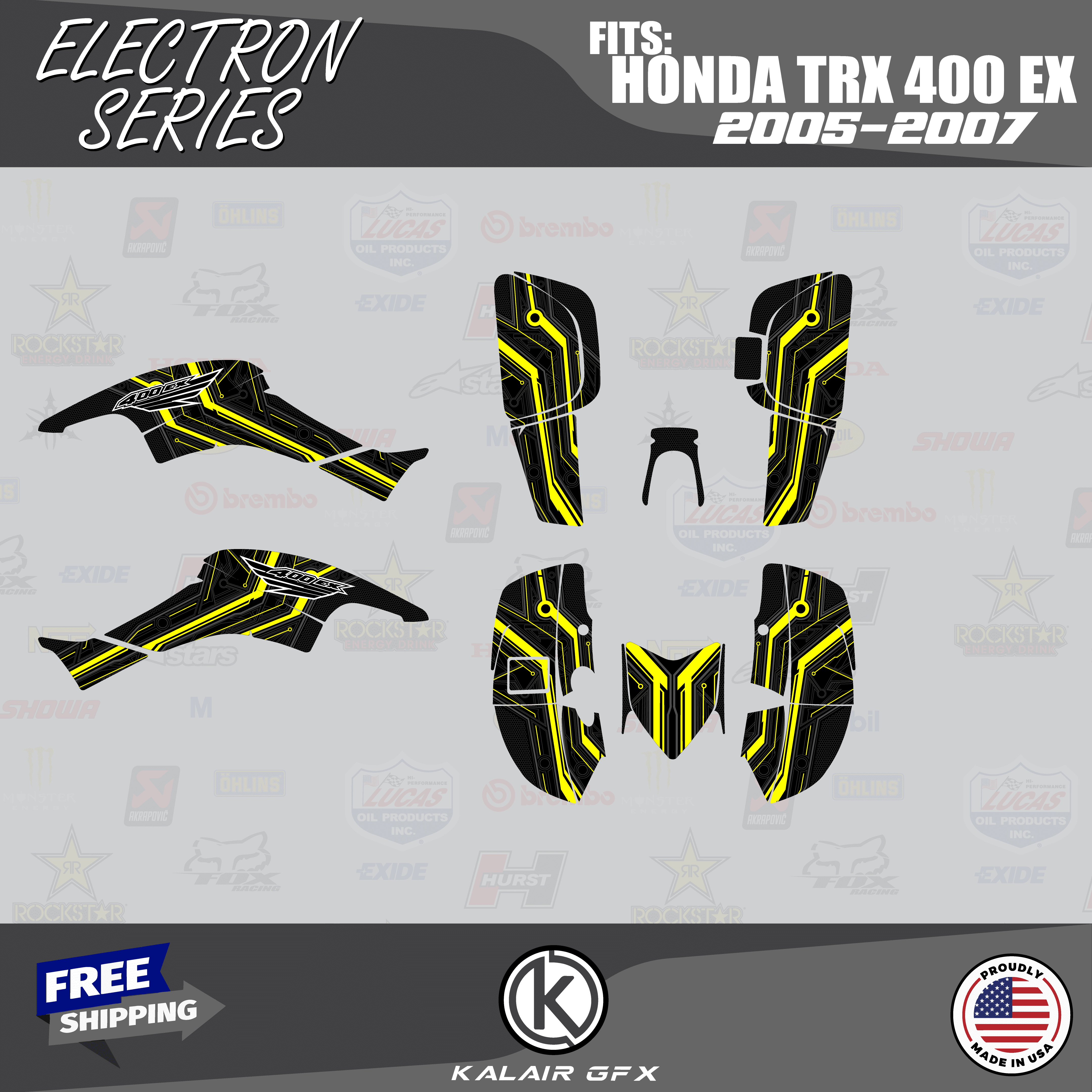 Kalair GFX Graphics Kit for Honda ATV TRX 400EX (2005-2007) Electron ...