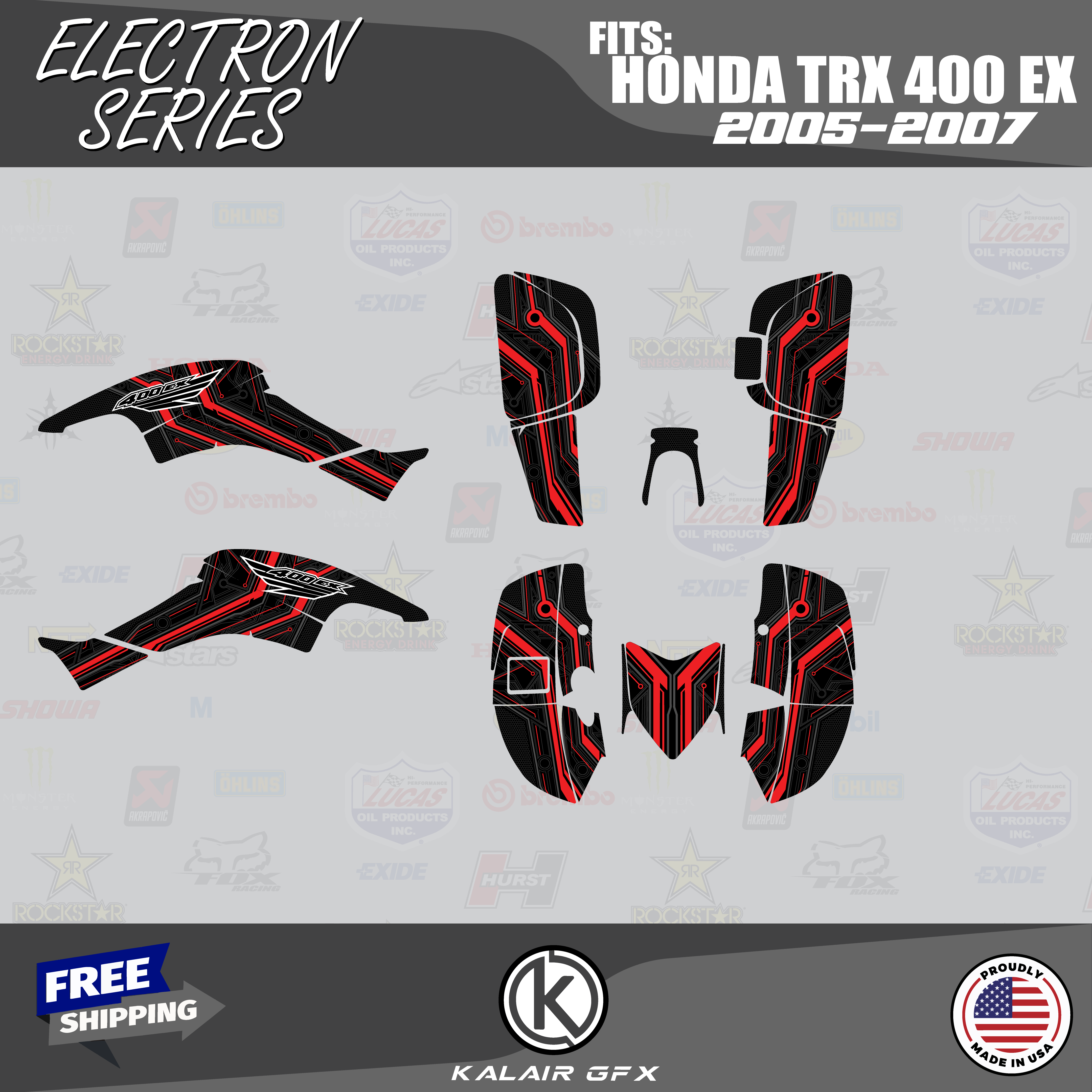 Kalair GFX Graphics Kit for Honda ATV TRX 400EX (2005-2007) Electron ...