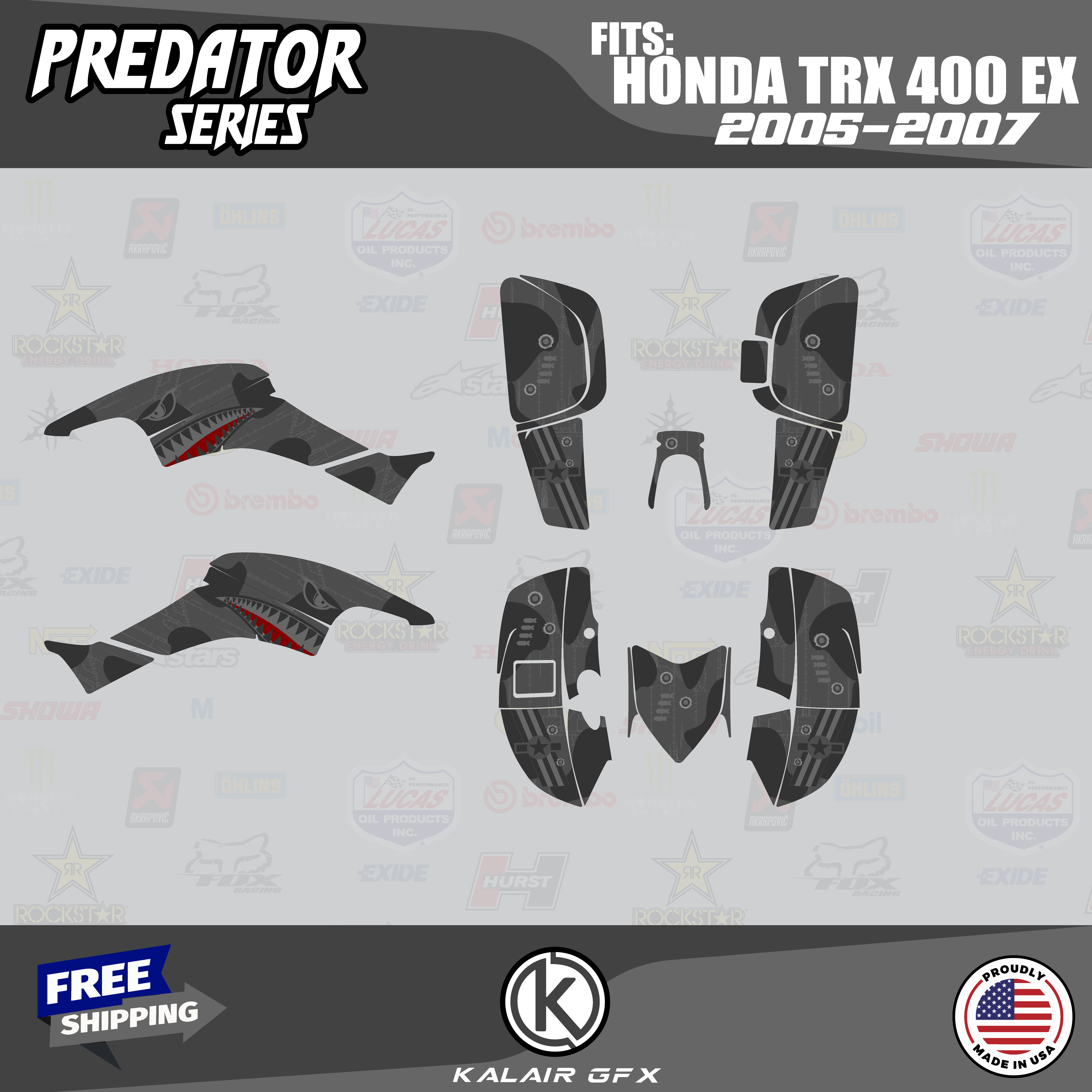 Kalair GFX Graphics Kit for Honda ATV TRX 400EX (2005-2007) Predator ...