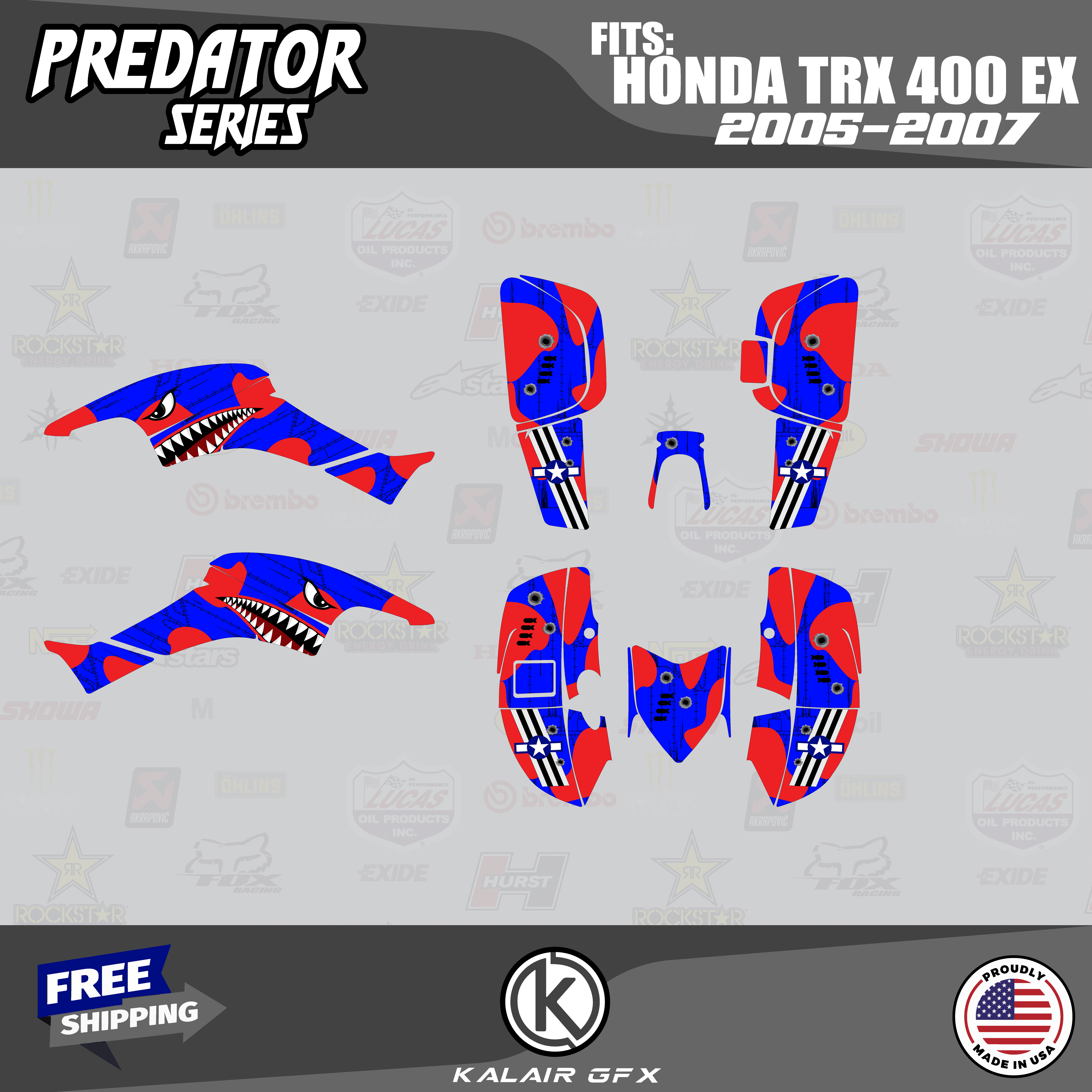 Kalair GFX Graphics Kit for Honda ATV TRX 400EX (2005-2007) Predator ...
