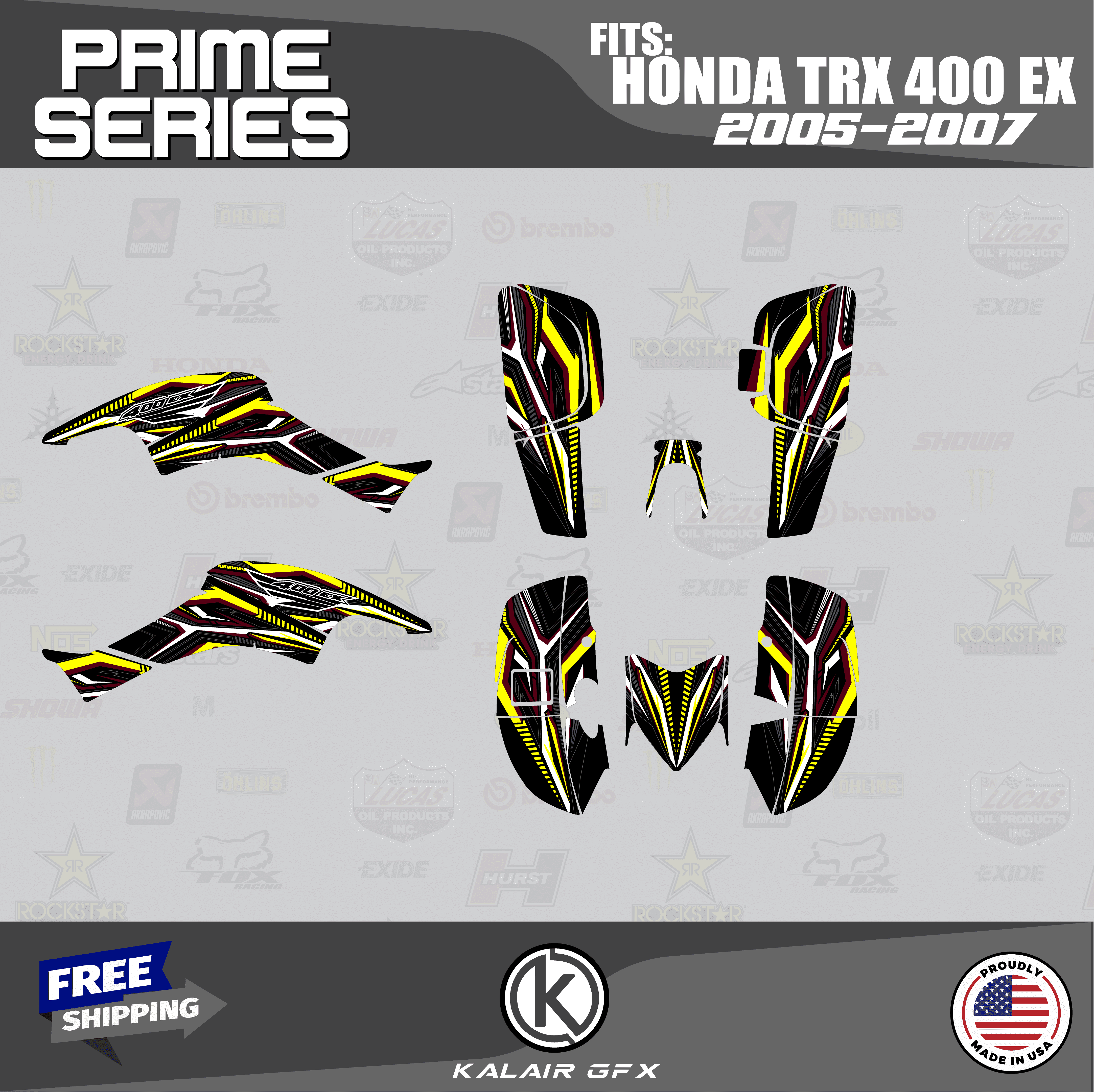 Kalair GFX Graphics Kit for Honda ATV TRX 400EX (2005-2007) Prime ...