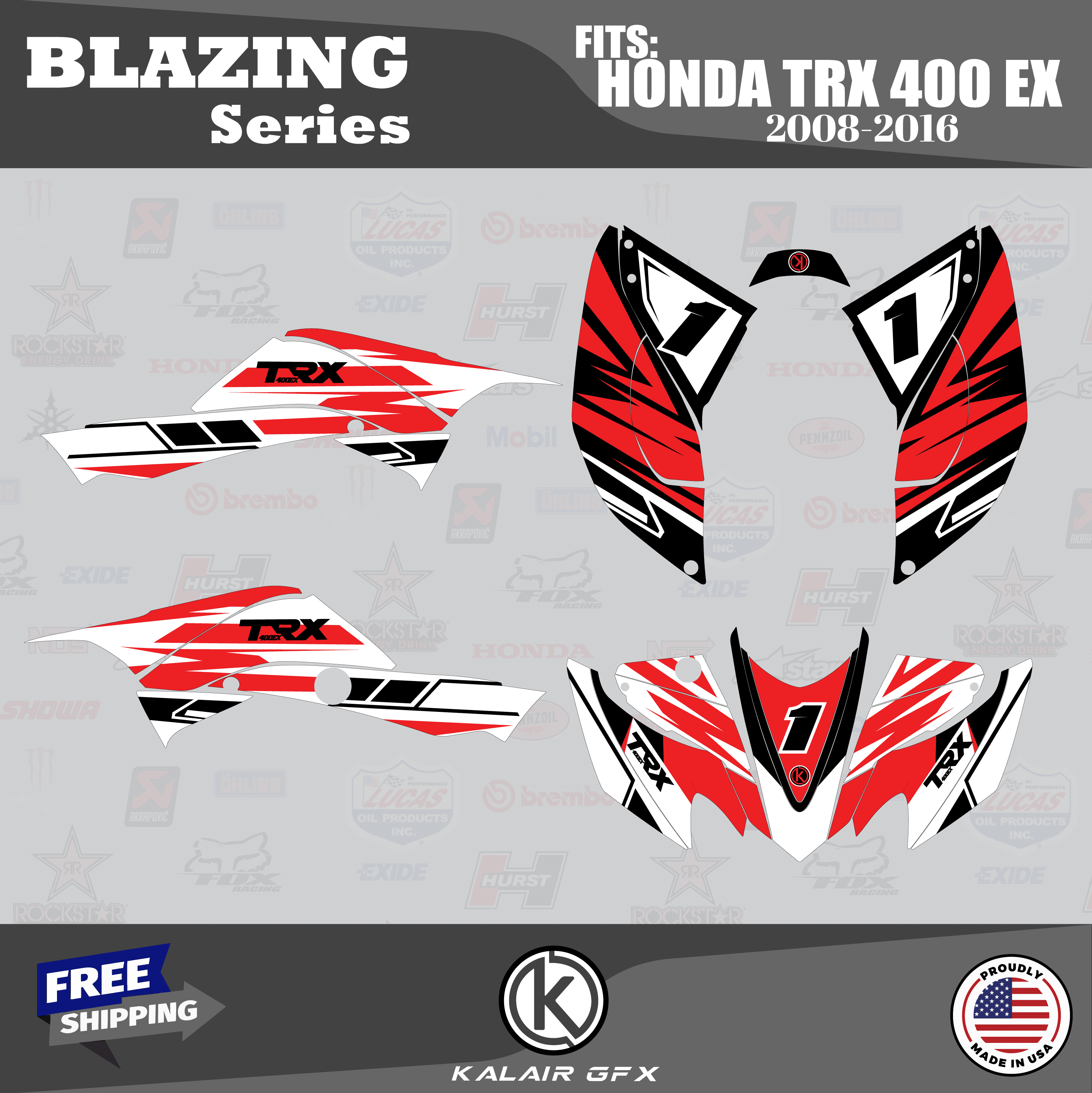 Kalair GFX Graphics Kit for Honda ATV TRX 400EX (2008-2016) Blazing ...