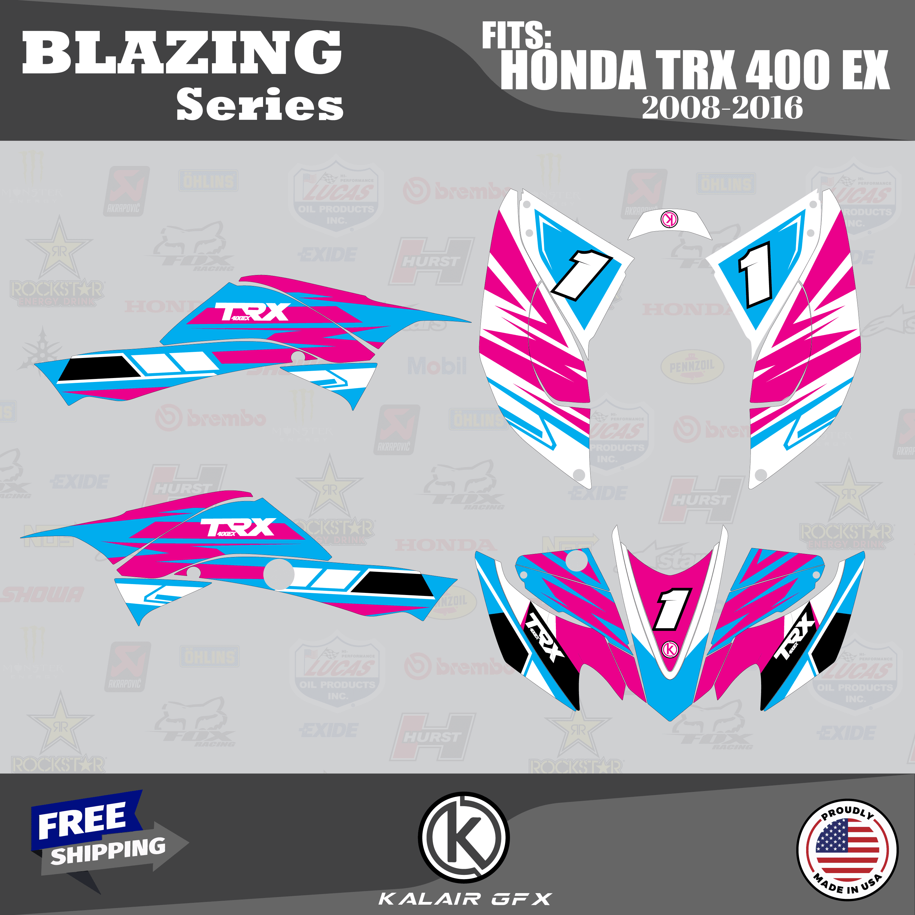 Kalair GFX Graphics Kit for Honda ATV TRX 400EX (2008-2016) Blazing ...