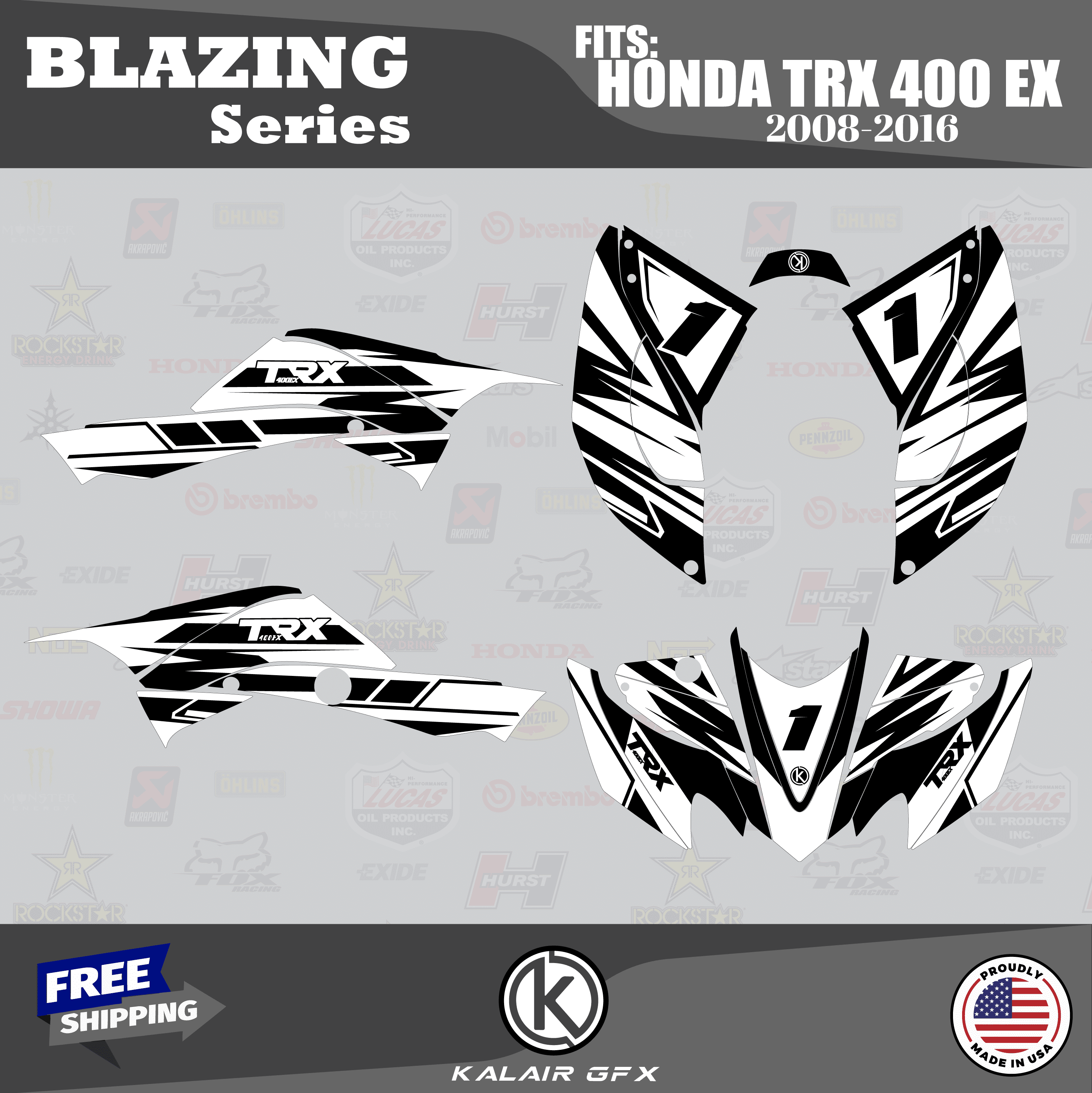 Kalair GFX Graphics Kit for Honda ATV TRX 400EX (2008-2016) Blazing ...