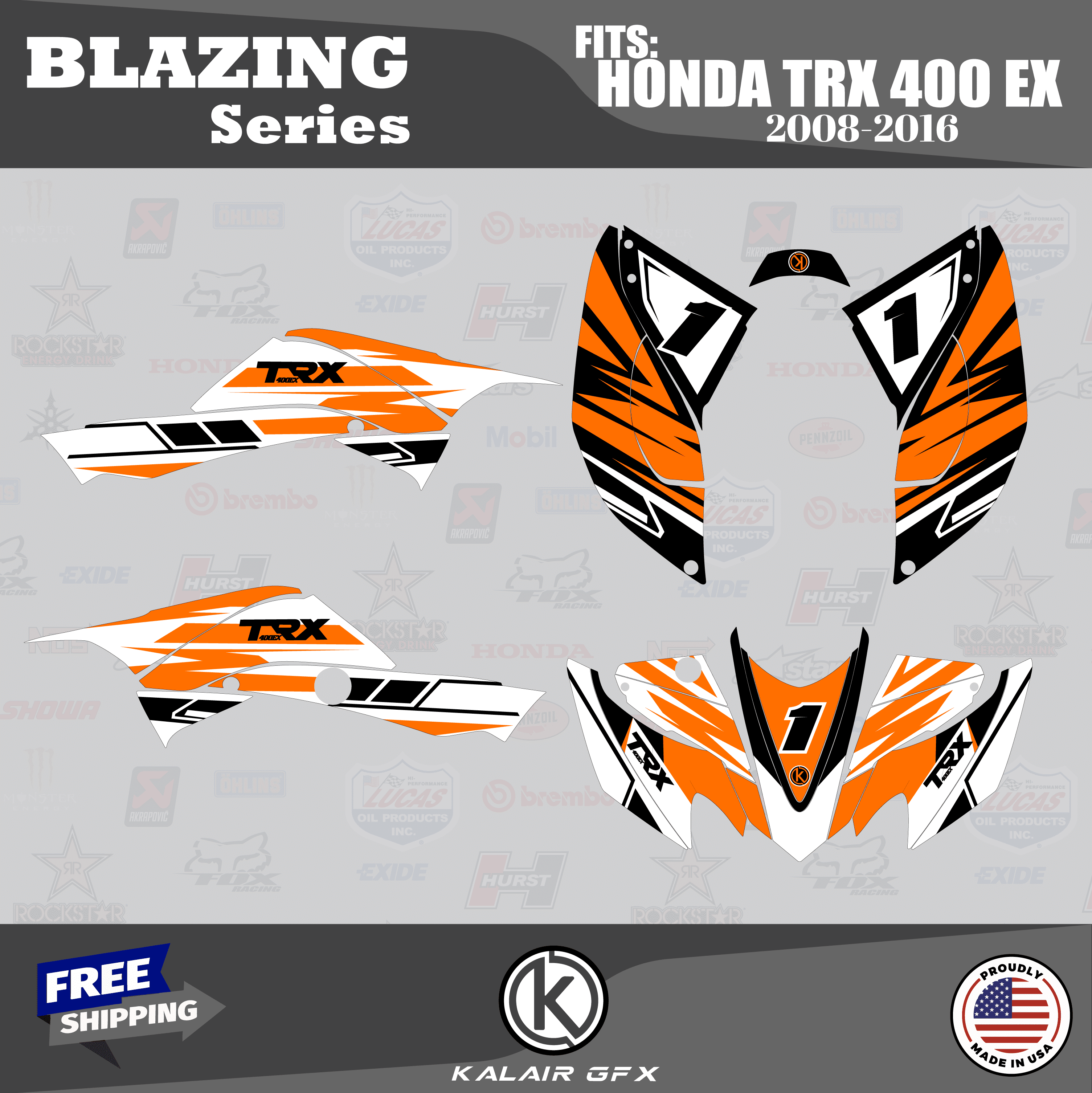 Kalair GFX Graphics Kit for Honda ATV TRX 400EX (2008-2016) Blazing ...