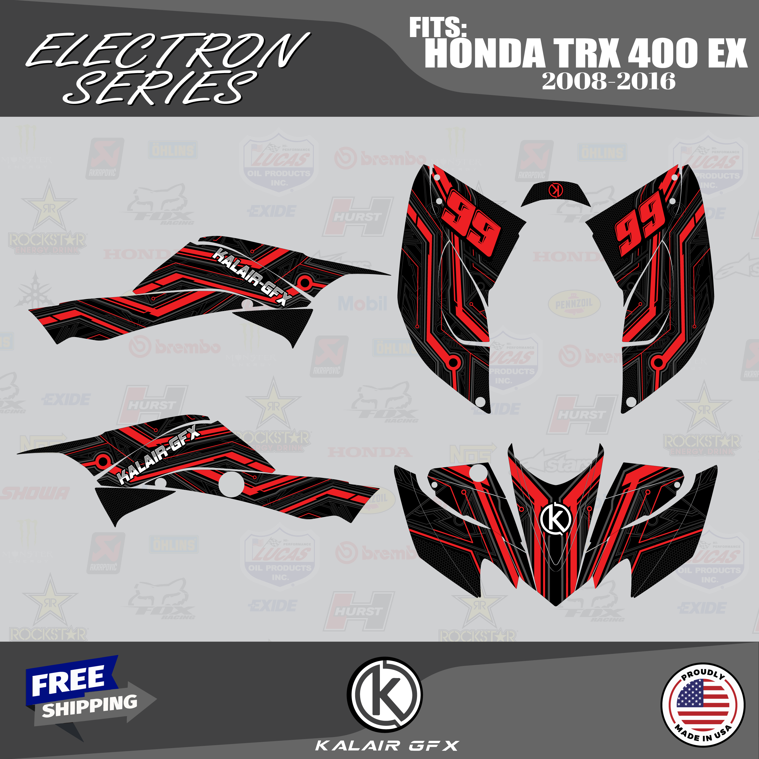 Kalair GFX Graphics Kit for Honda ATV TRX 400EX (2008-2016) Electron ...
