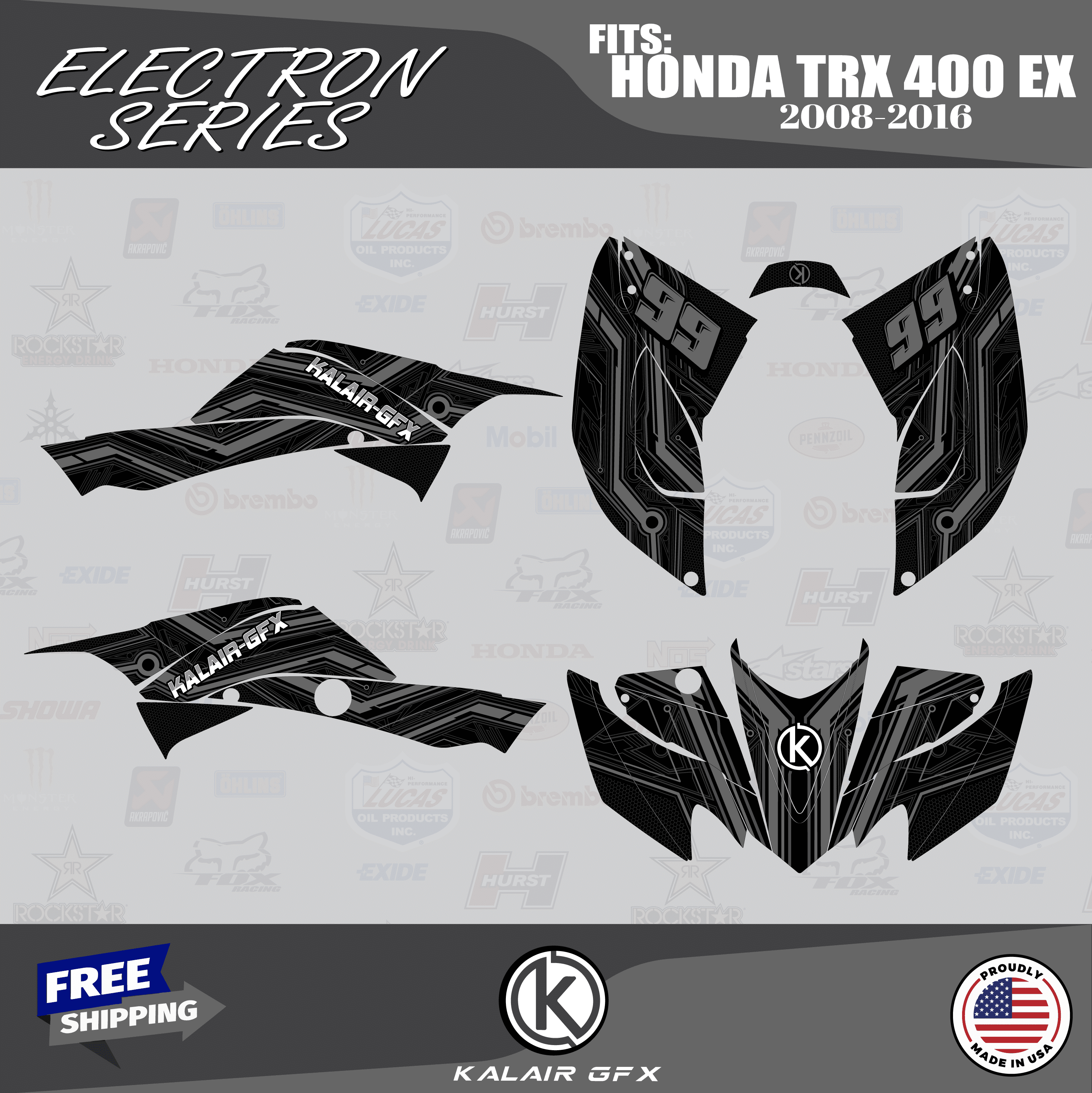 Kalair GFX Graphics Kit for Honda ATV TRX 400EX (2008-2016) Electron ...