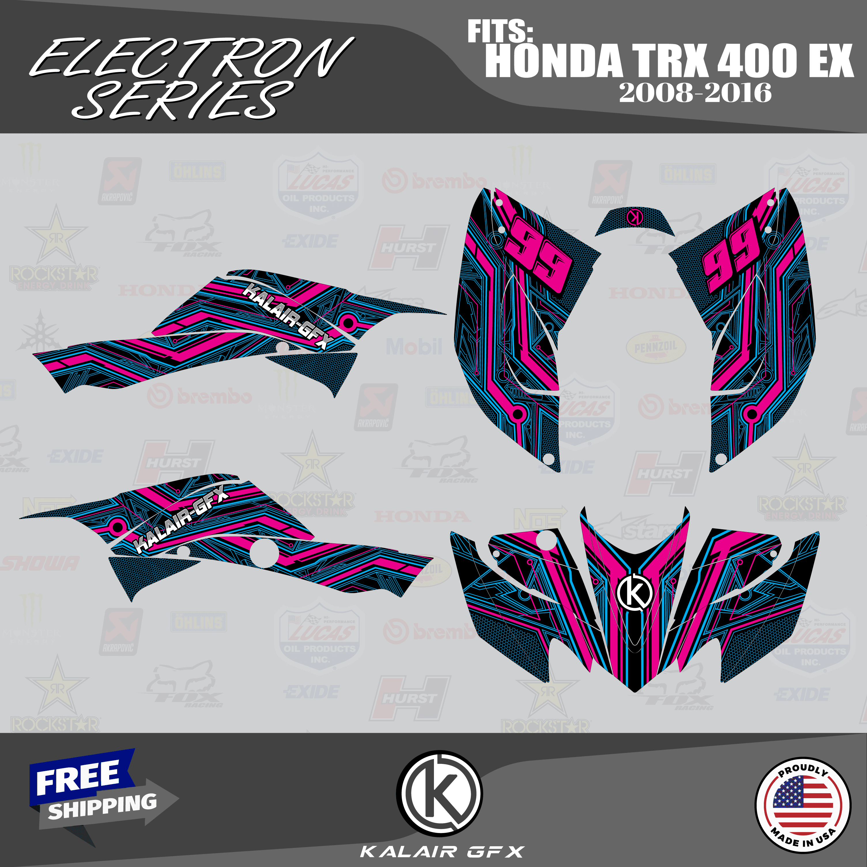 Kalair GFX Graphics Kit for Honda ATV TRX 400EX (2008-2016) Electron ...