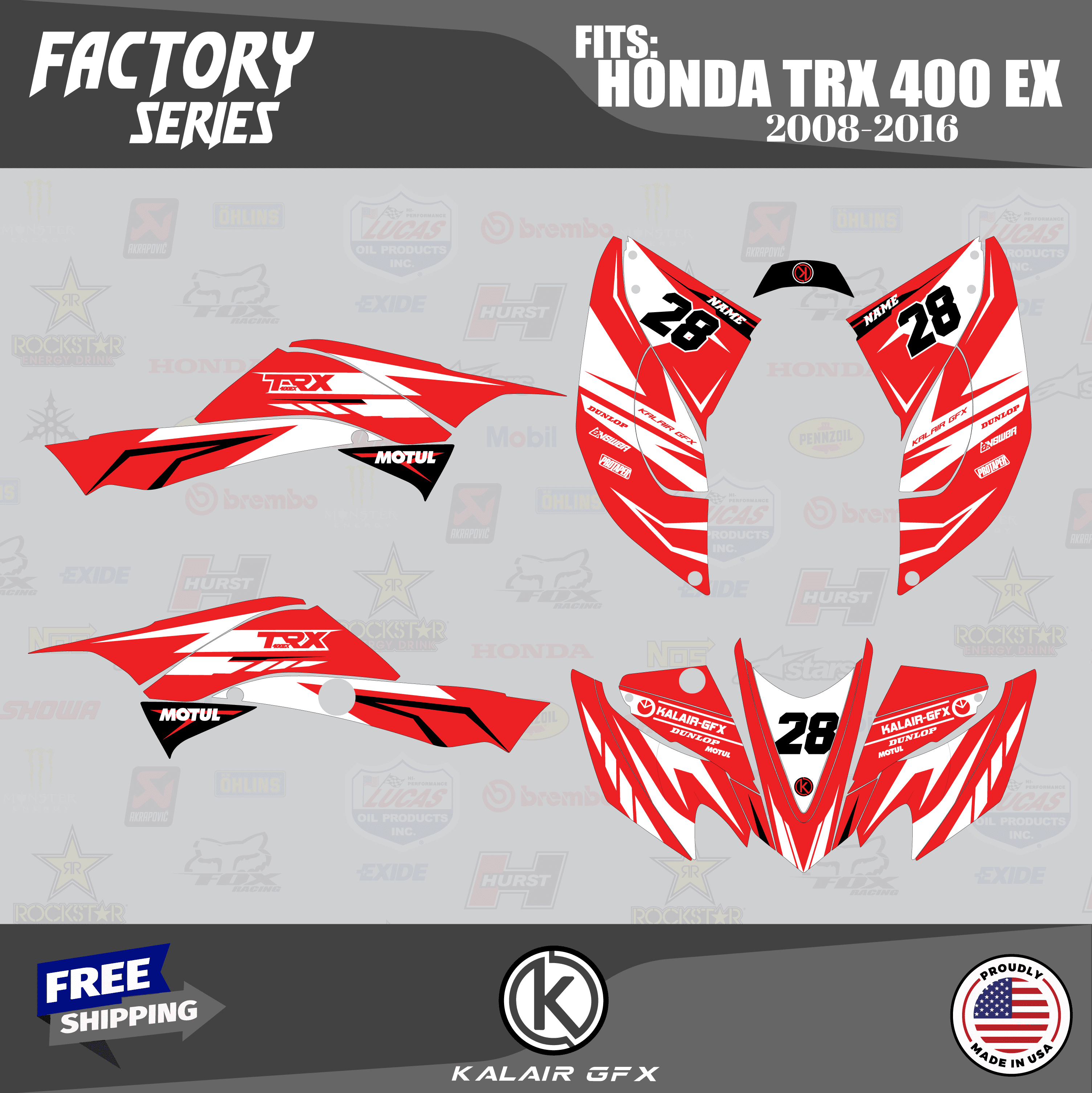 Kalair GFX Graphics Kit for Honda ATV TRX 400EX (2008-2016) Factory ...