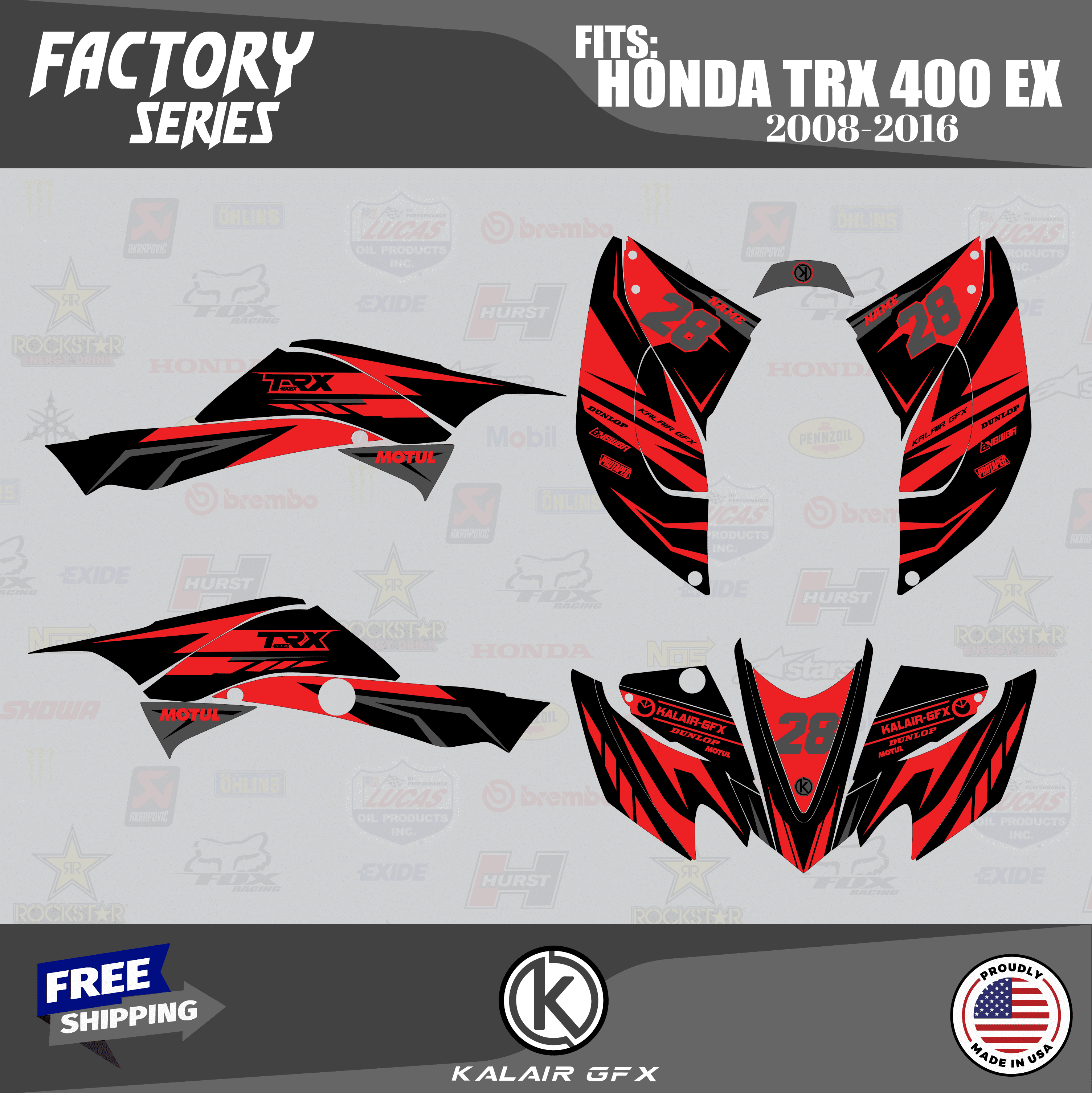 Kalair GFX Graphics Kit for Honda ATV TRX 400EX (2008-2016) Factory ...