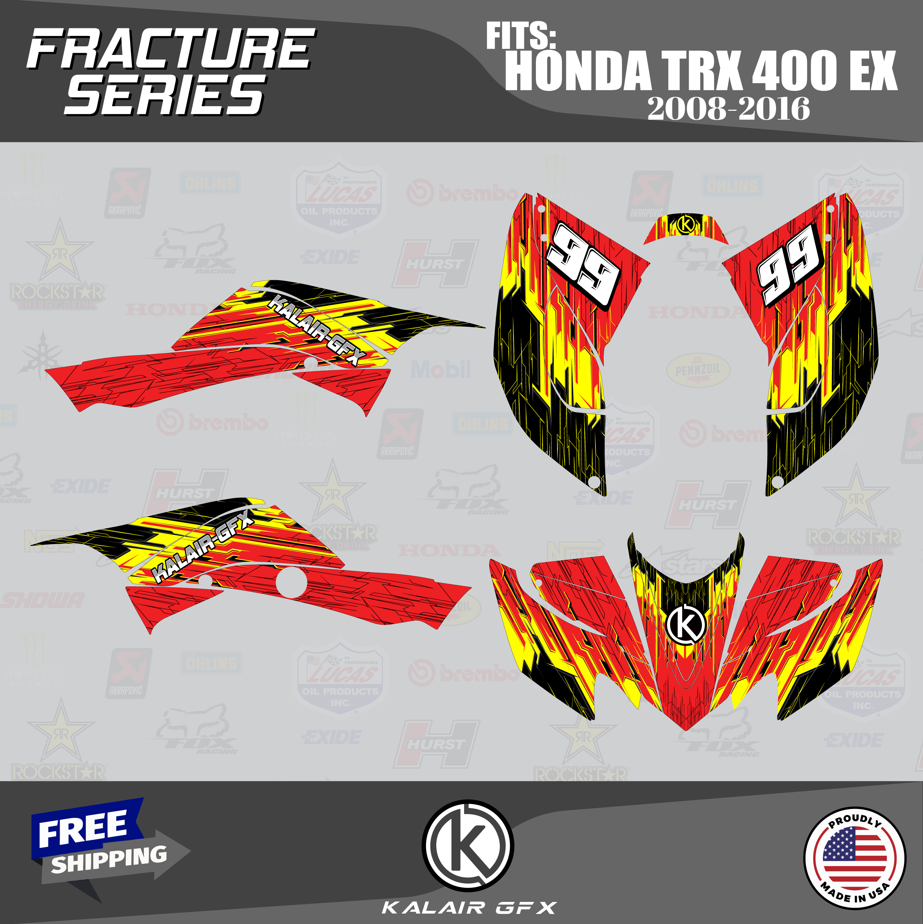 Kalair GFX Graphics Kit for Honda ATV TRX 400EX (2008-2016) Fracture ...