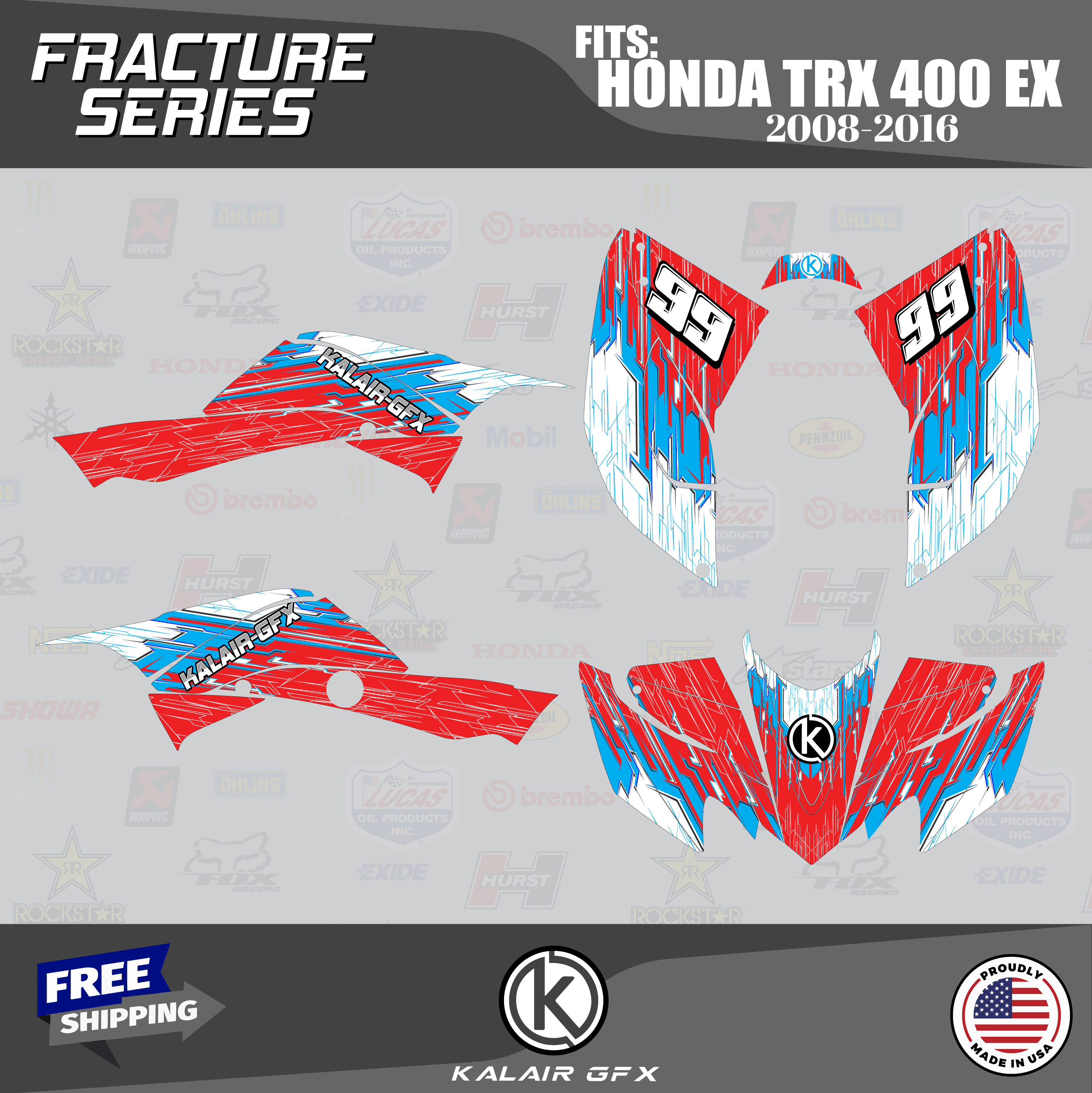 Kalair GFX Graphics Kit for Honda ATV TRX 400EX (2008-2016) Fracture ...