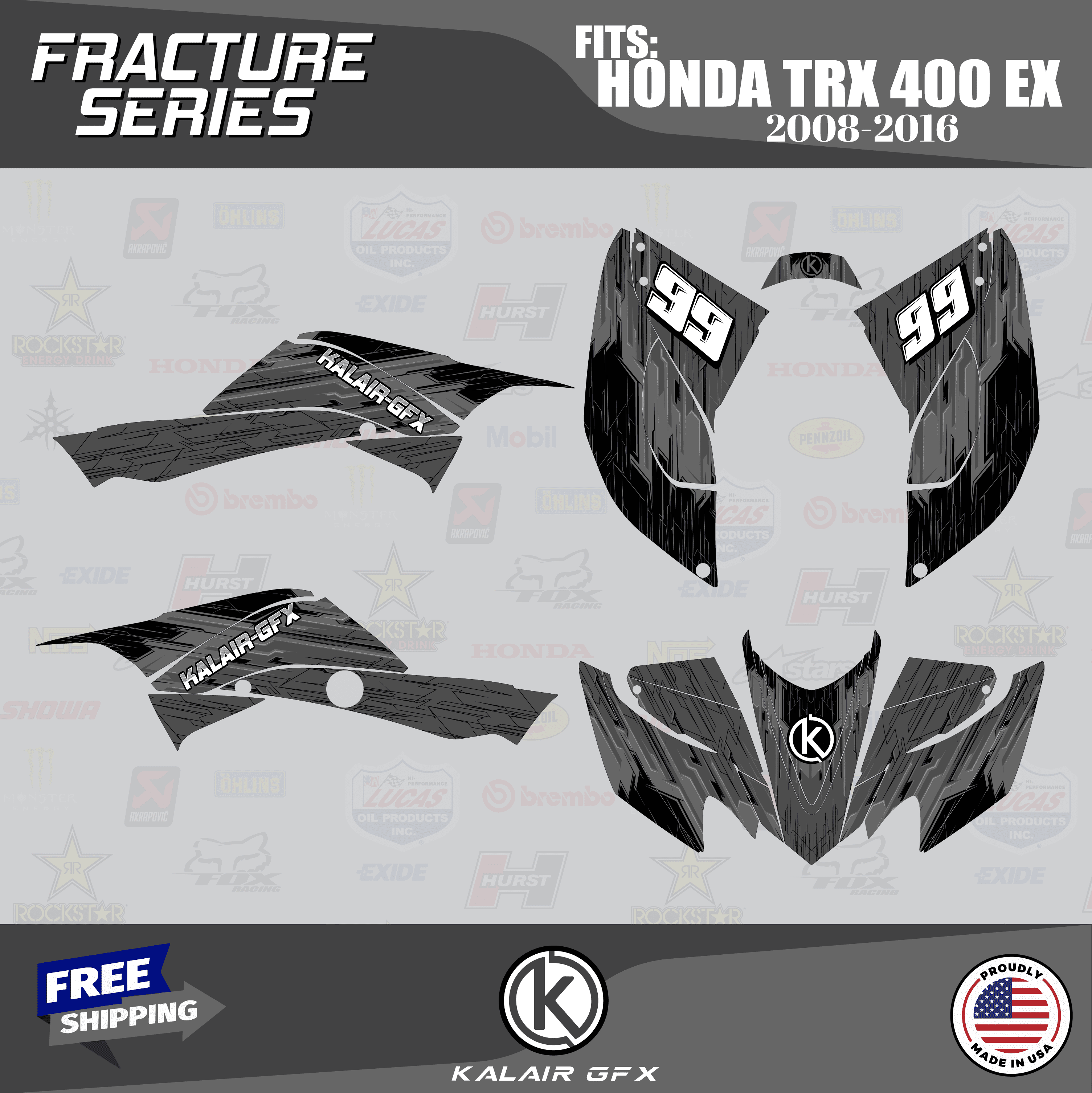 Kalair GFX Graphics Kit for Honda ATV TRX 400EX (2008-2016) Fracture ...