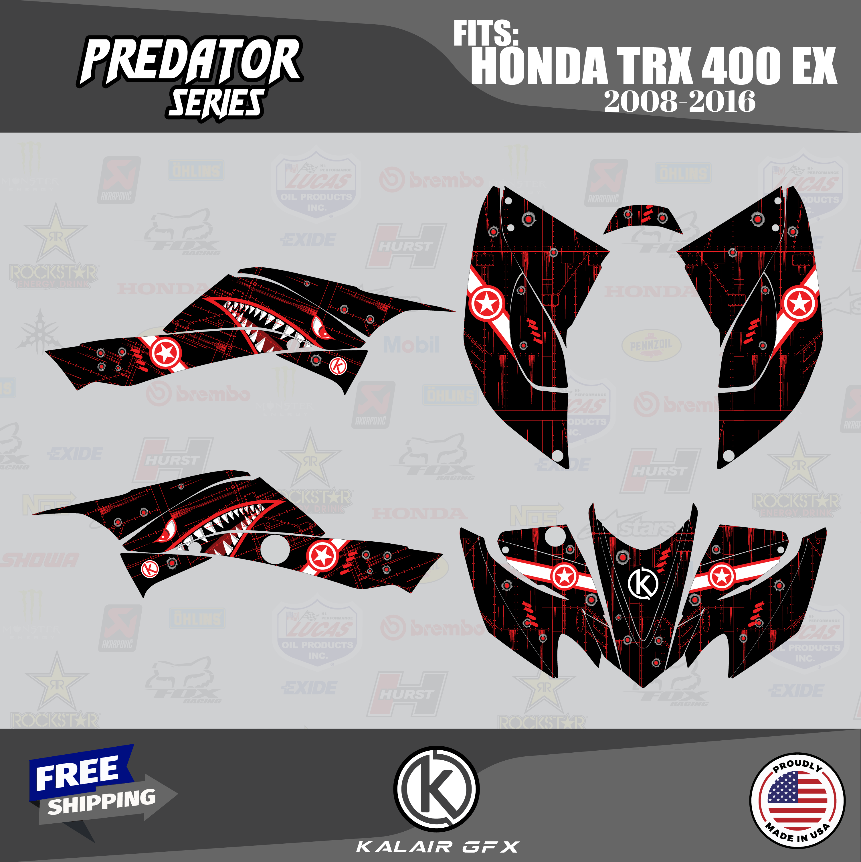 Kalair GFX Graphics Kit for Honda ATV TRX 400EX (2008-2016) Predator ...
