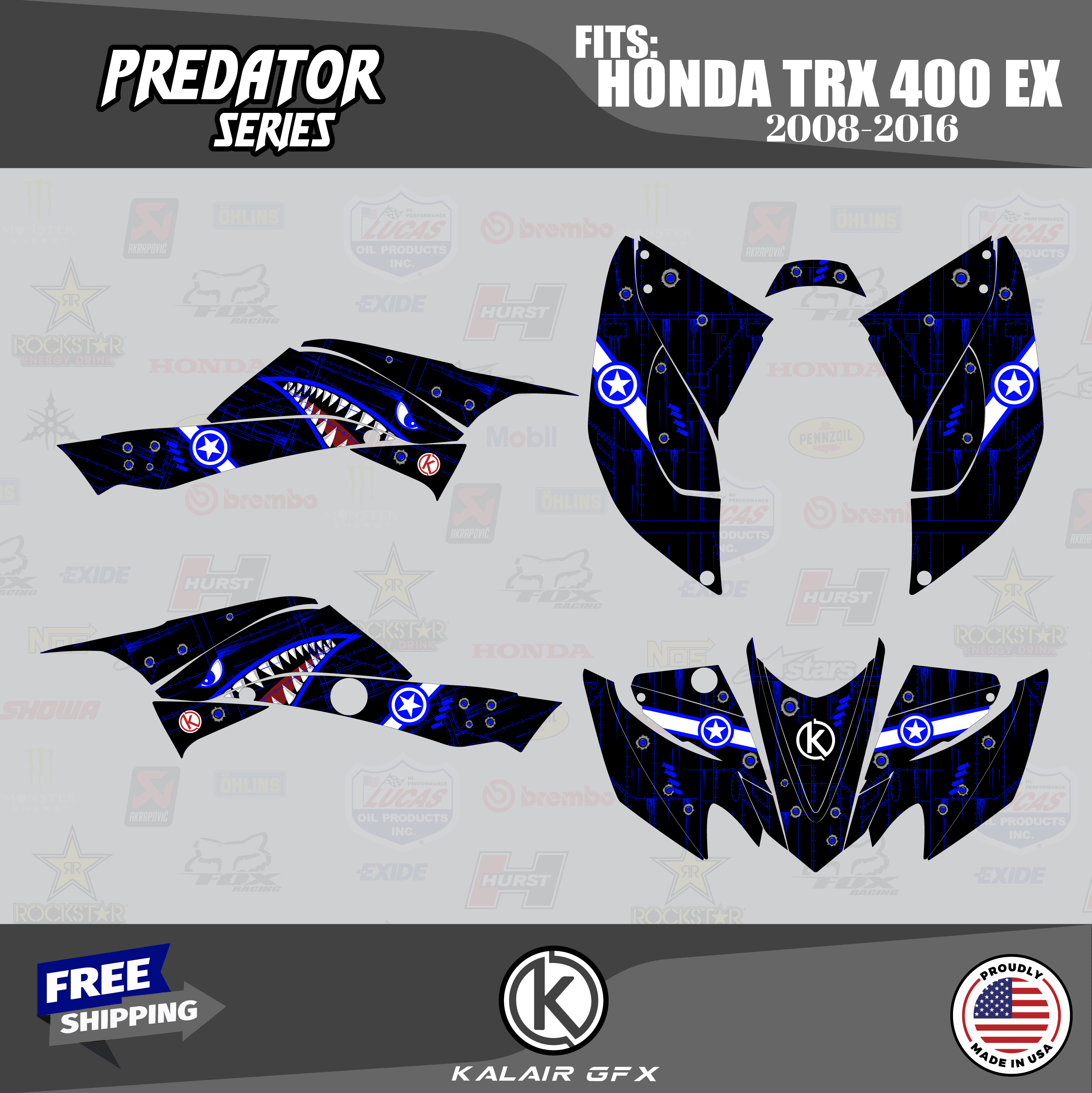 Kalair GFX Graphics Kit for Honda ATV TRX 400EX (2008-2016) Predator ...