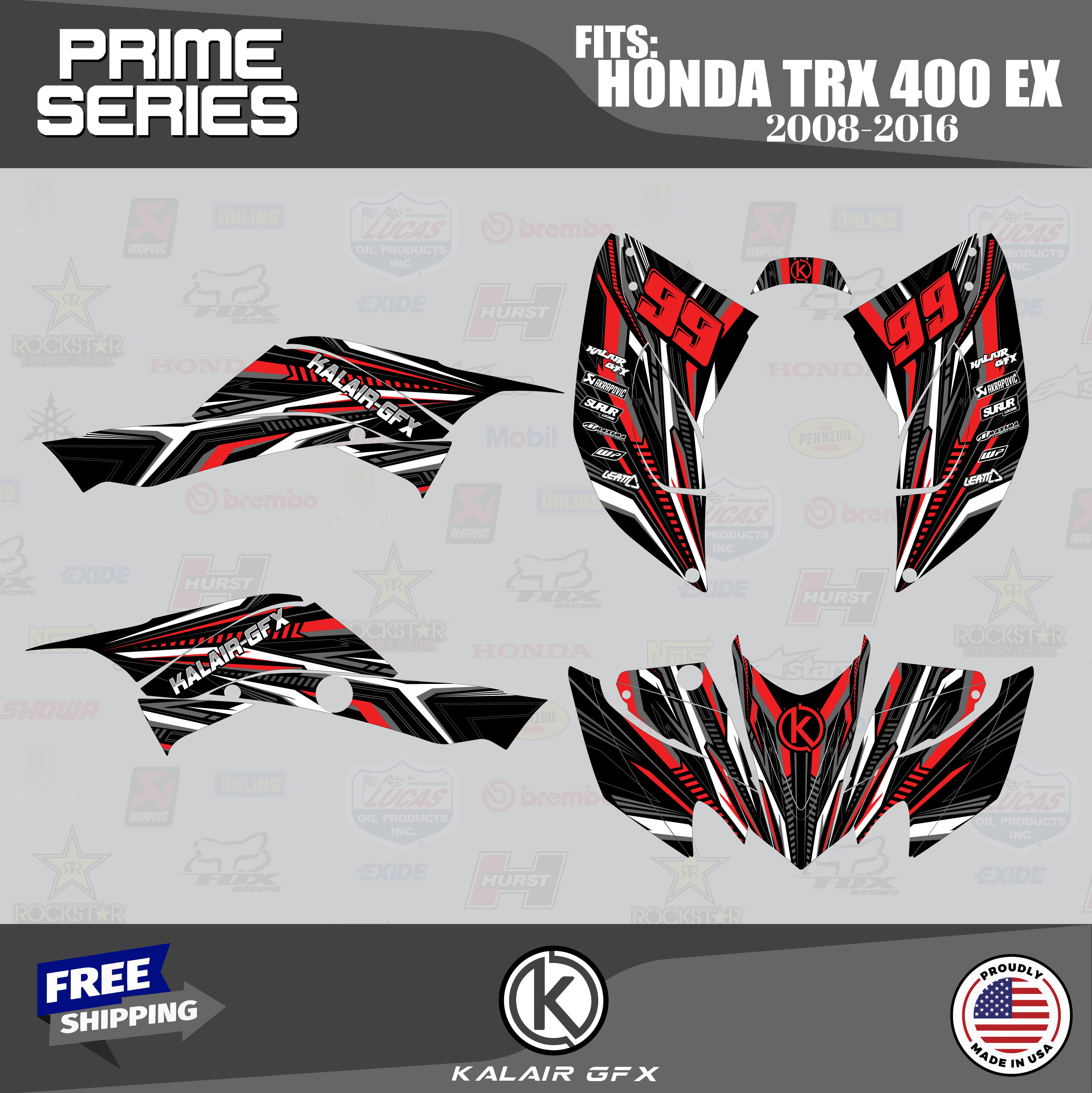 Kalair GFX Graphics Kit for Honda ATV TRX 400EX (2008-2016) Prime ...